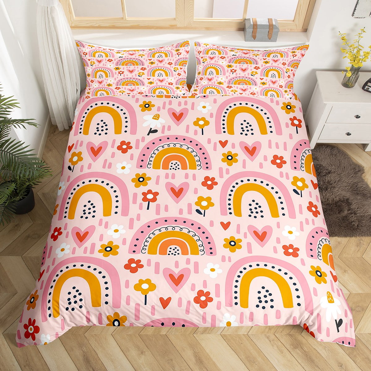 YST Rainbow Duvet Cover Girly Watercolor Rainbow Comforter Cover ...