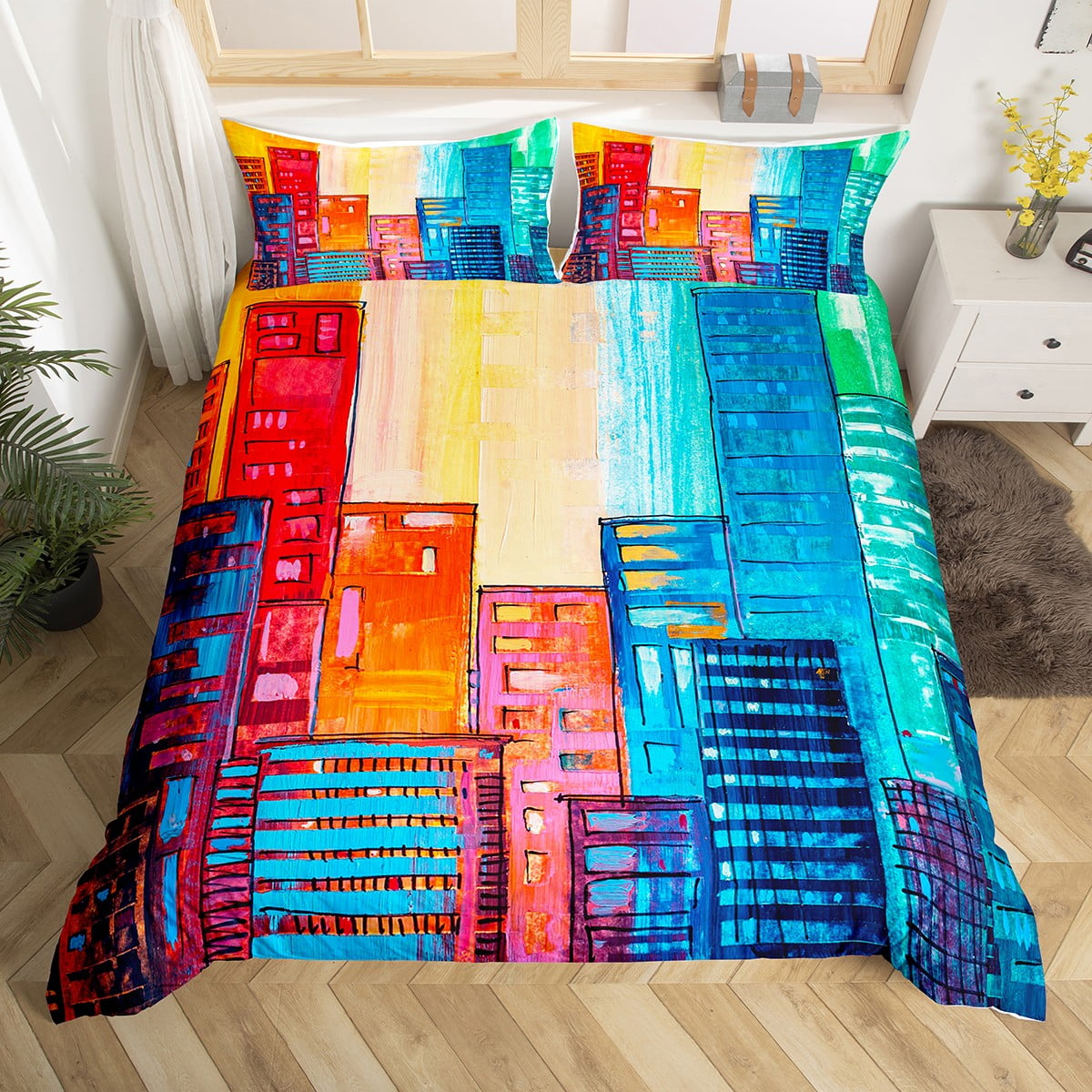 YST Rainbow Duvet Cover Twin Colorful Watercolor Bedding Set, Pink Navy ...