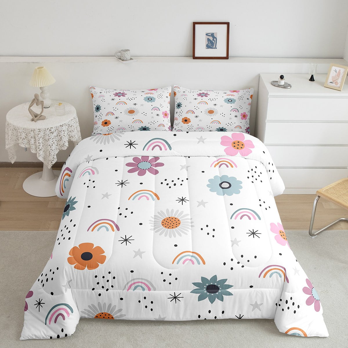 Erosebridal Rainbow Flowers Bedding Nursery Cute Colorful Boho Rainbow ...