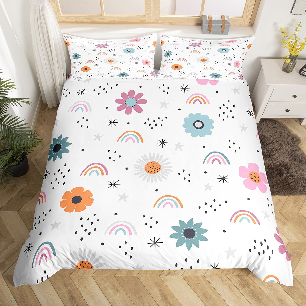 YST Rainbow Flowers Bedding Set for Girls Kids Nursery Cute Colorful ...