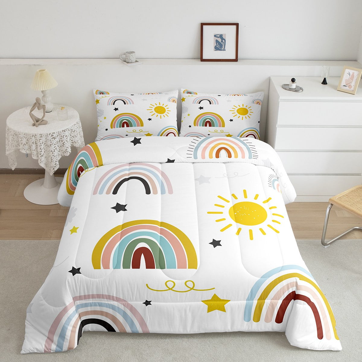 YST Rainbow Full Comforter Set, Sun And Stars Bedding Set Cartoon ...