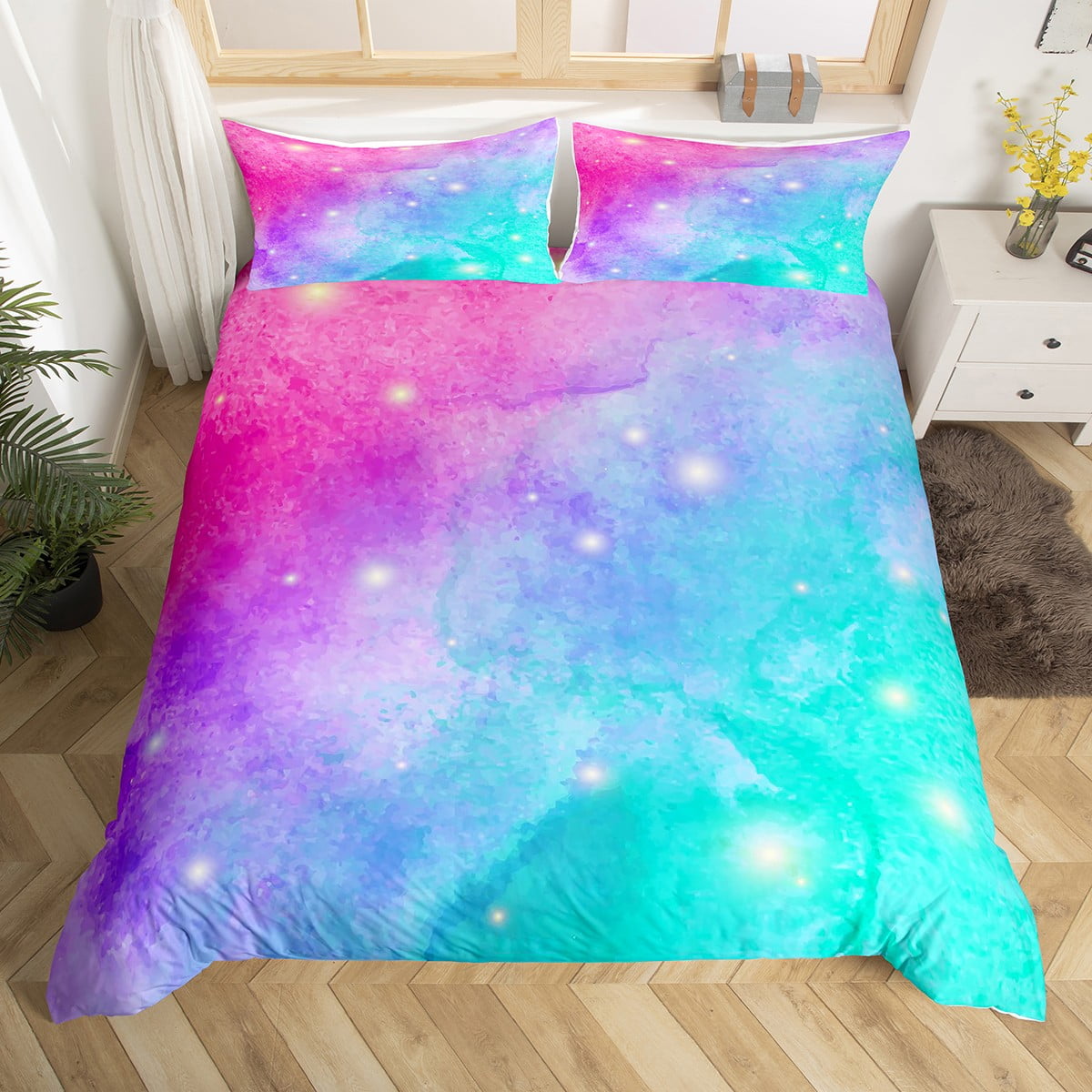 YST Rainbow Galaxy Bed Set Pink Purple Blue Teal Duvet Cover ...