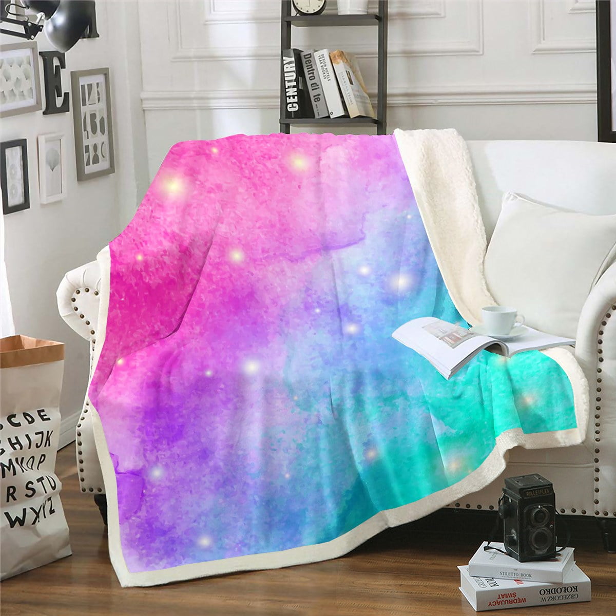 Rainbow Galaxy Throw Blanket for Couch Pink Purple Blue Teal Fleece ...