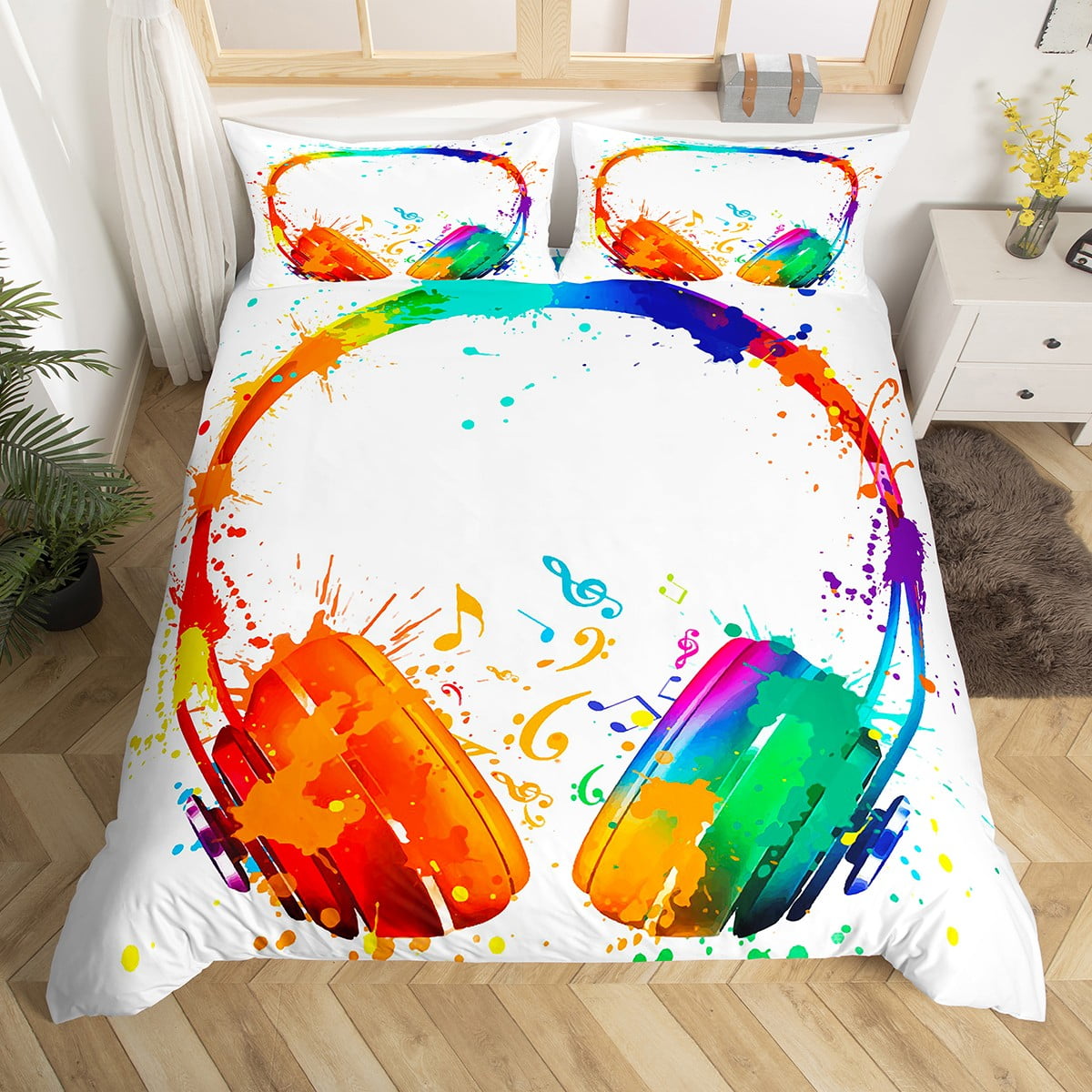 YST Rainbow Headset Bed Set for Kids Teen Watercolor Headphone Duvet ...