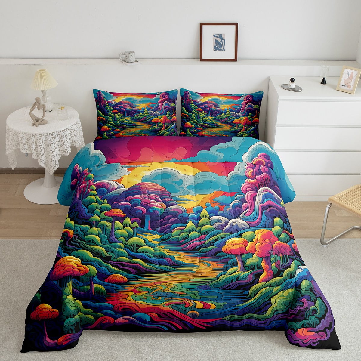 Erosebridal Rainbow Jungle Bedding Set Full Hippie Mushroom Comforter ...