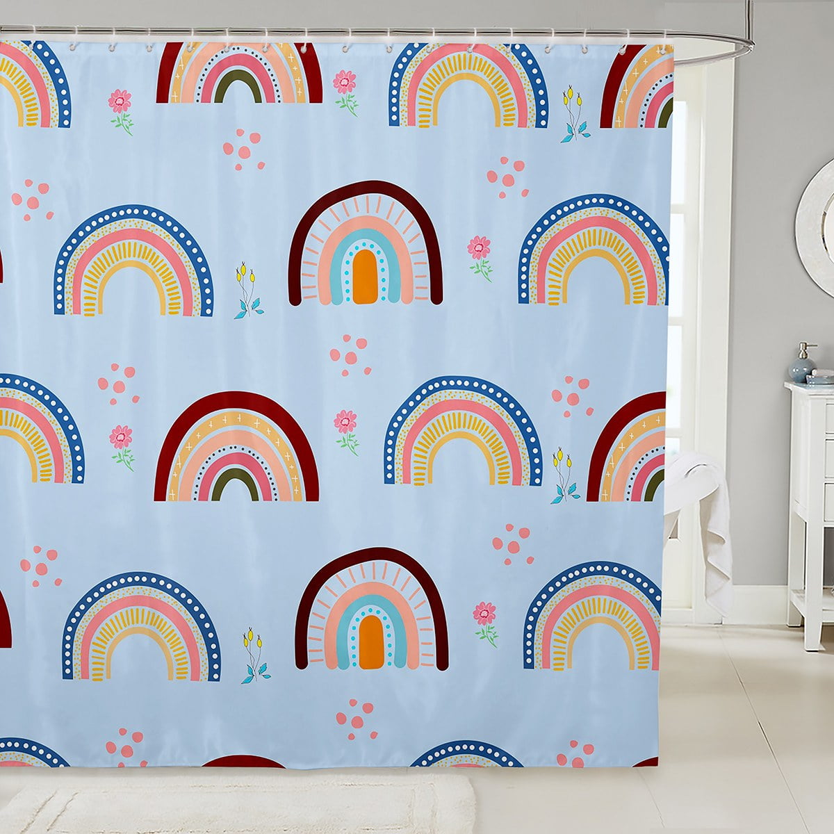 YST Rainbow Kids Bath Curtain 72" W X 84" L, Iridescent Flower Bathtub ...