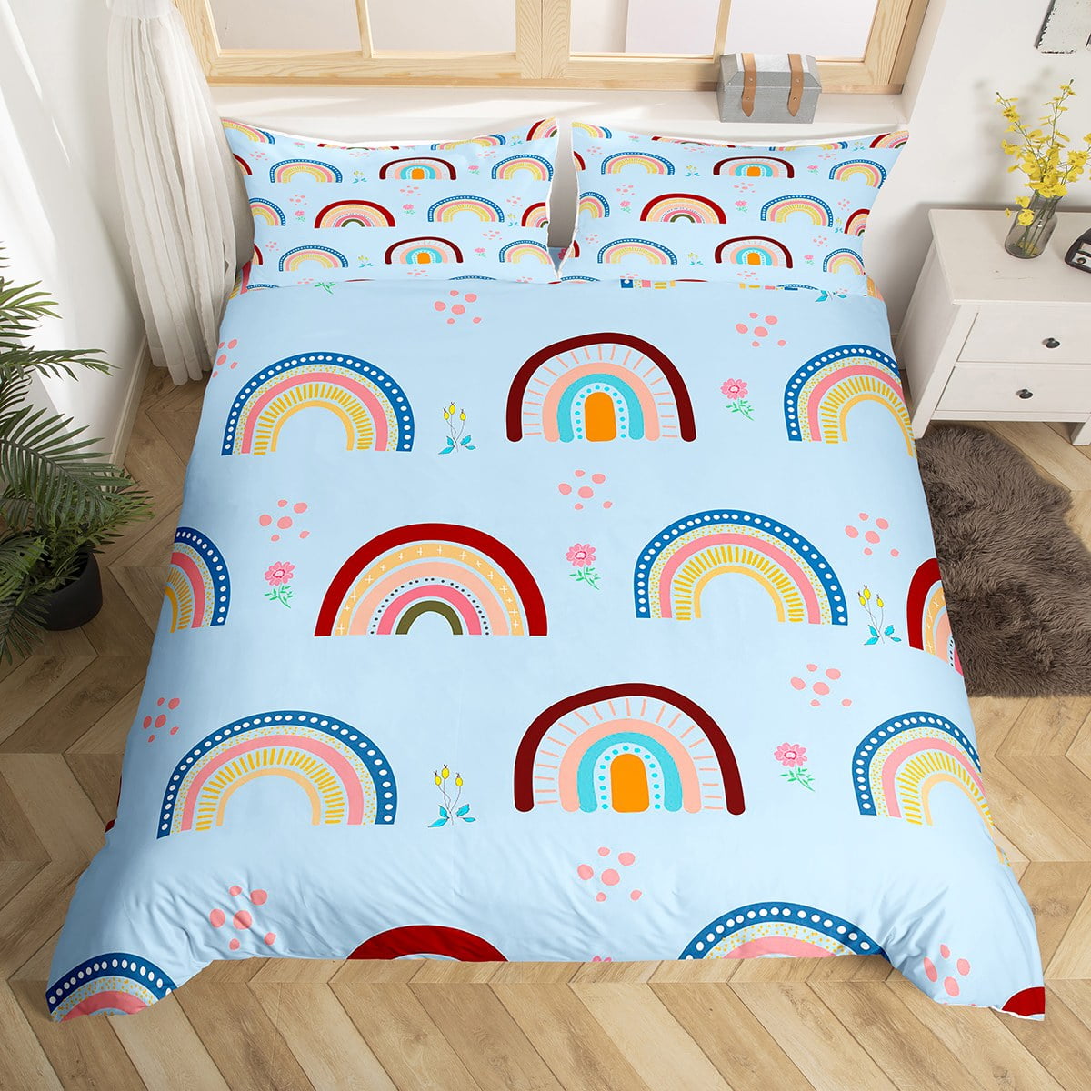 YST Rainbow Kids Bedding Set, Iridescent Flower Comforter Cover Full ...