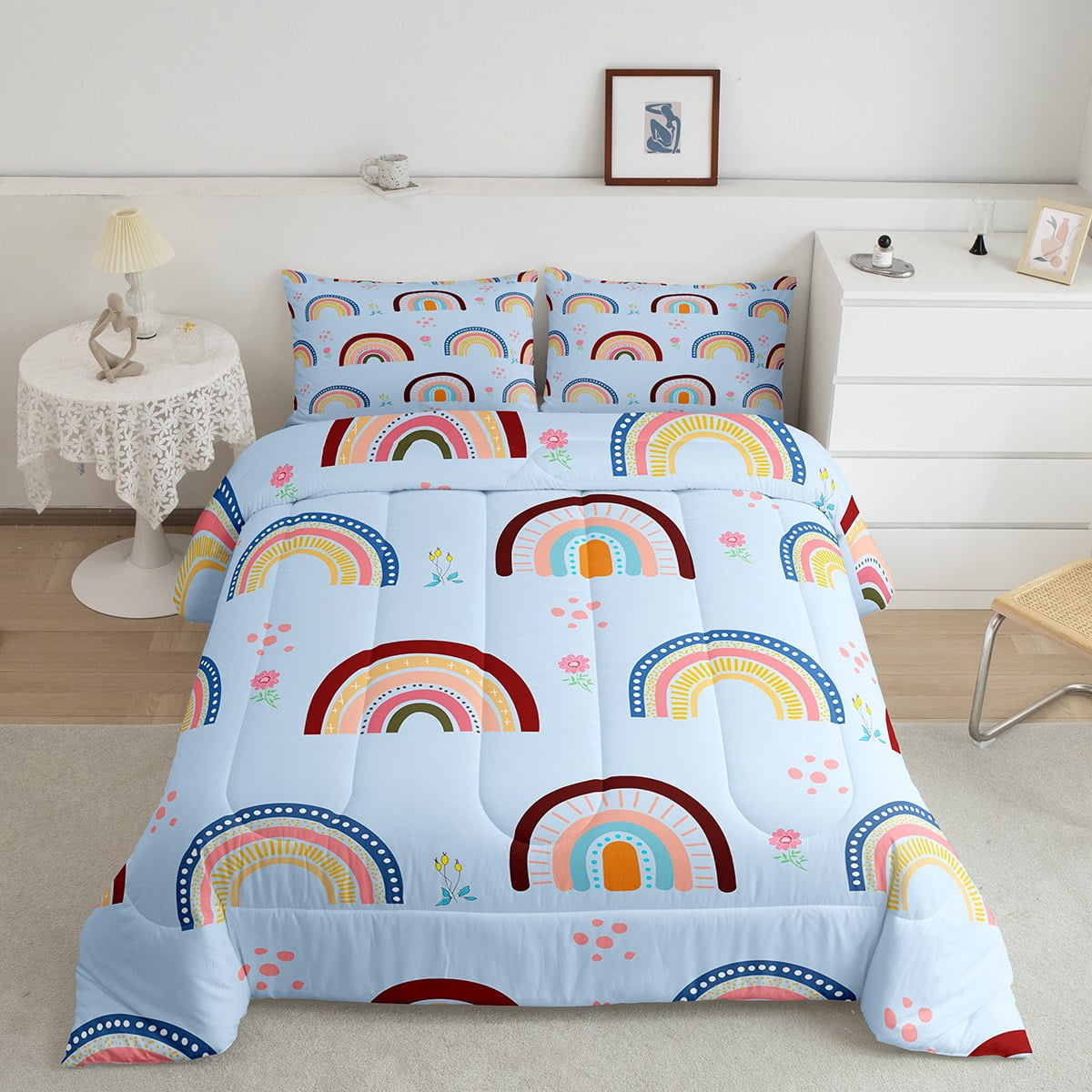 YST Rainbow Kids Bedding Set, Iridescent Flower Comforter Set King Size ...