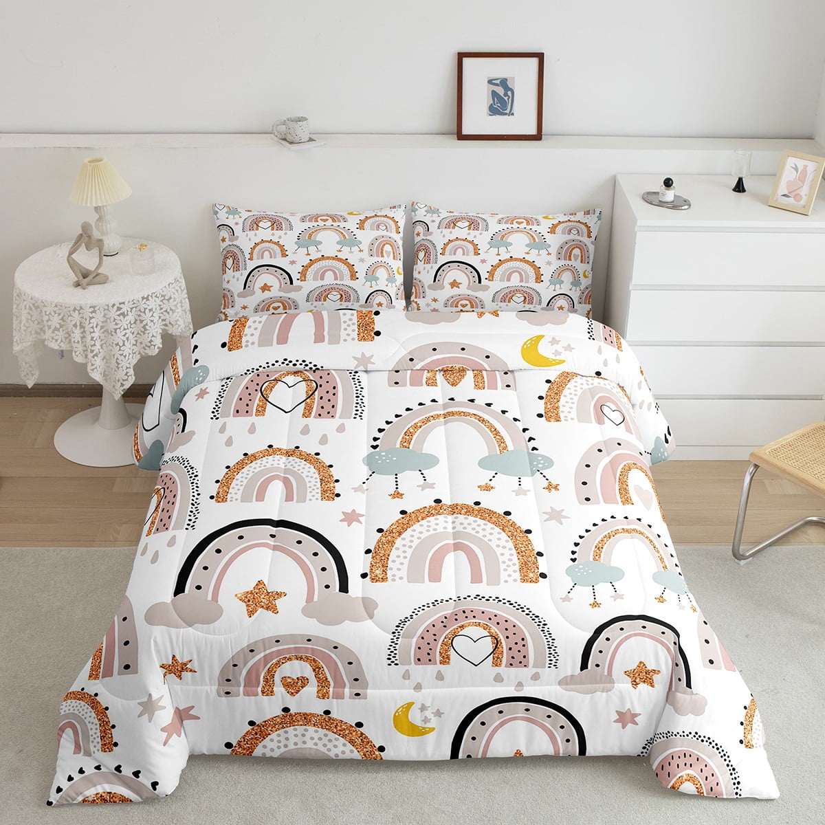 YST Rainbow Kids Comforter Set Full Boho Star Moon Comforter For Boys ...