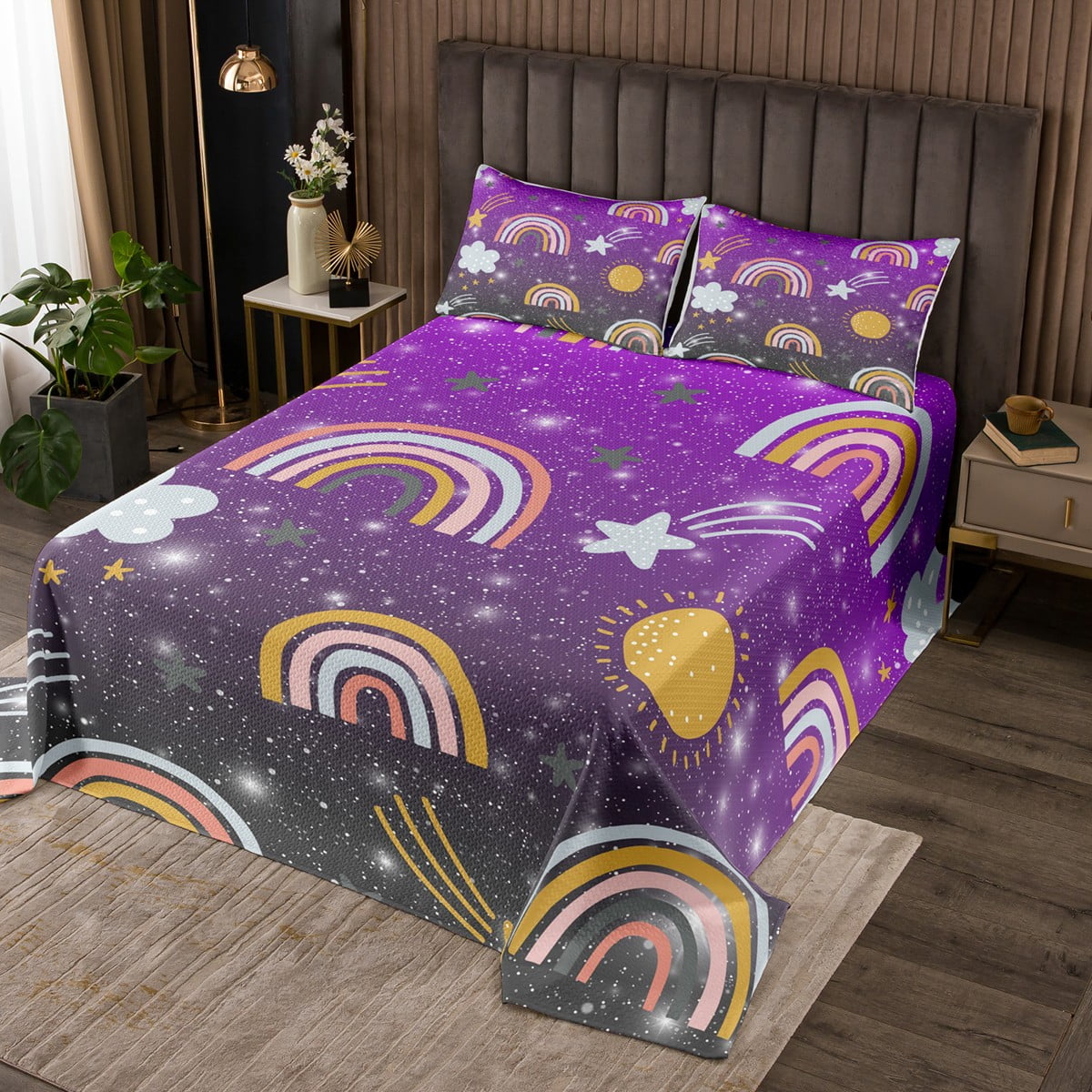 YST Rainbow King Bedspread Set, Glitter Galaxy Quilt Set Tie Dye Pastel ...