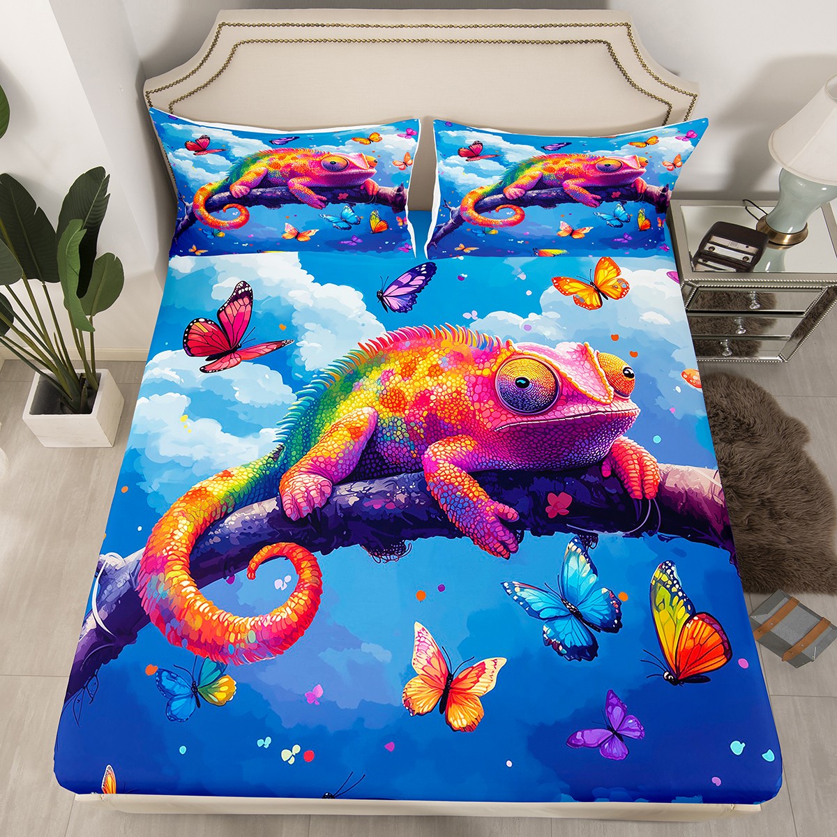 Rainbow Lizard Twin Bedding Set,Cute Colorful Lizard Reptile Fitted ...