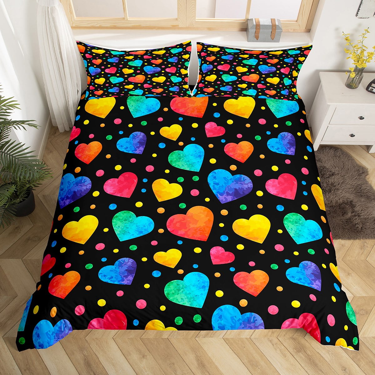Erosebridal Rainbow Love Heart Comforter Cover Colorful Tie Dye Bed Set ...
