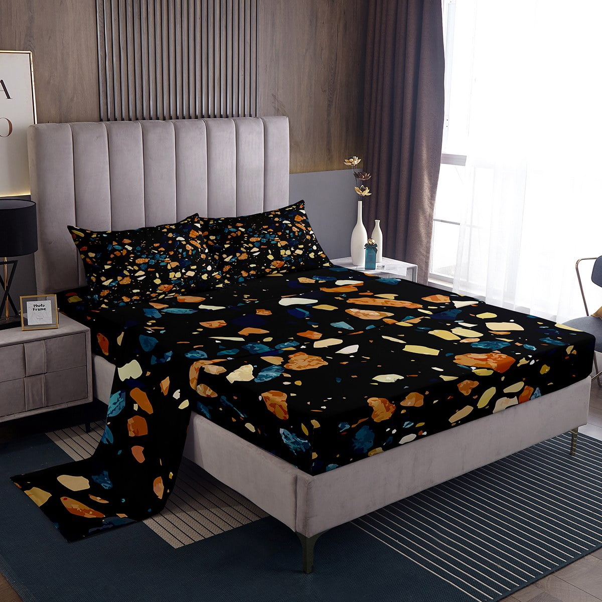 YST Rainbow Marble Bed Sheets Set Black Abstract Art Queen Size Sheet ...