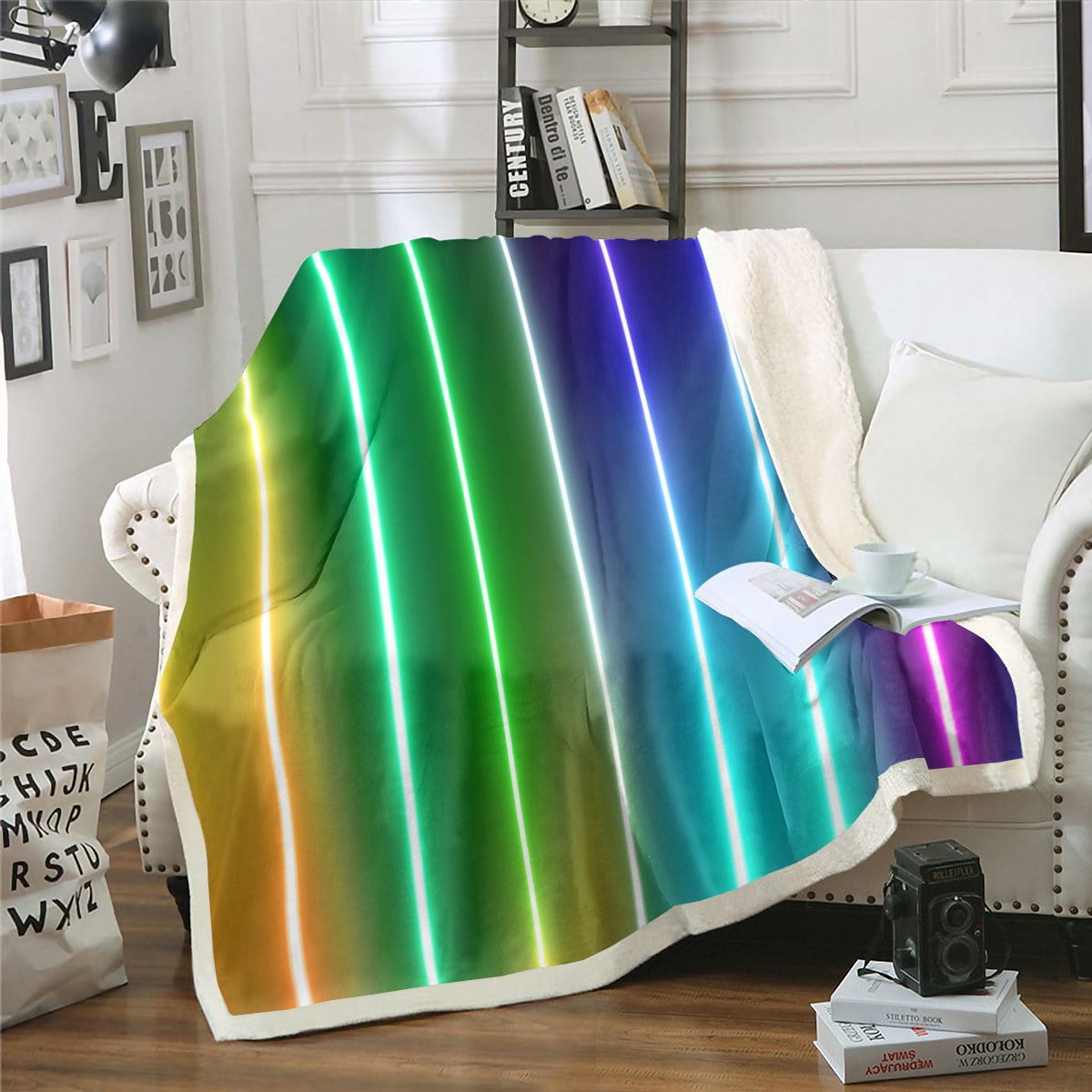 YST Rainbow Ombre Throw Blanket Green Teal Blue Pink Abstract Blanket ...