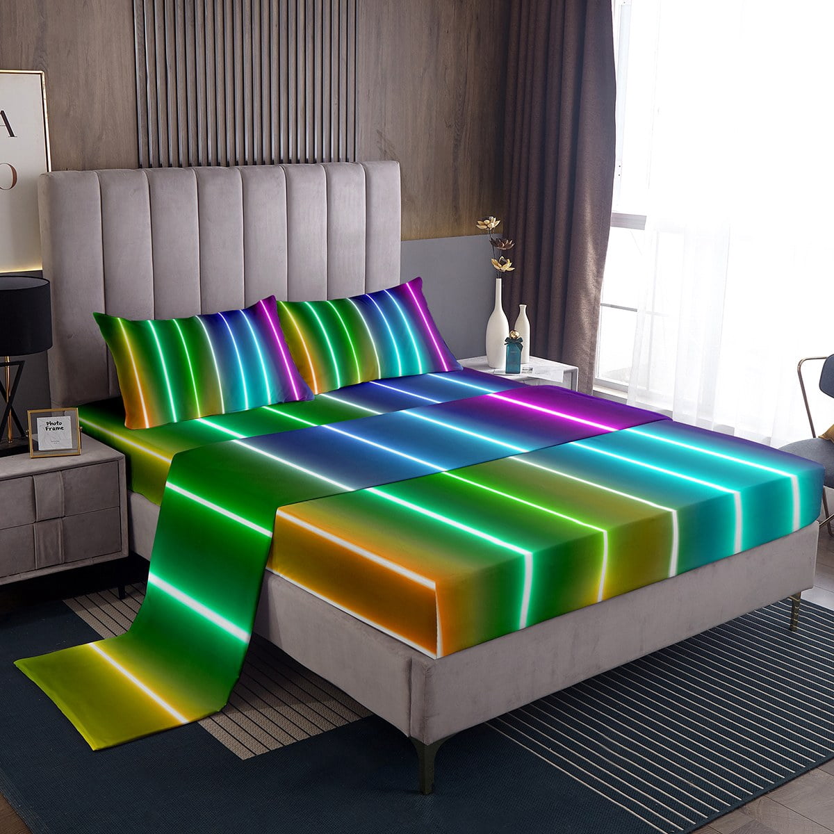 Rainbow Ombre Twin Sheet Set Green Teal Blue Pink Abstract Bed Sheets ...