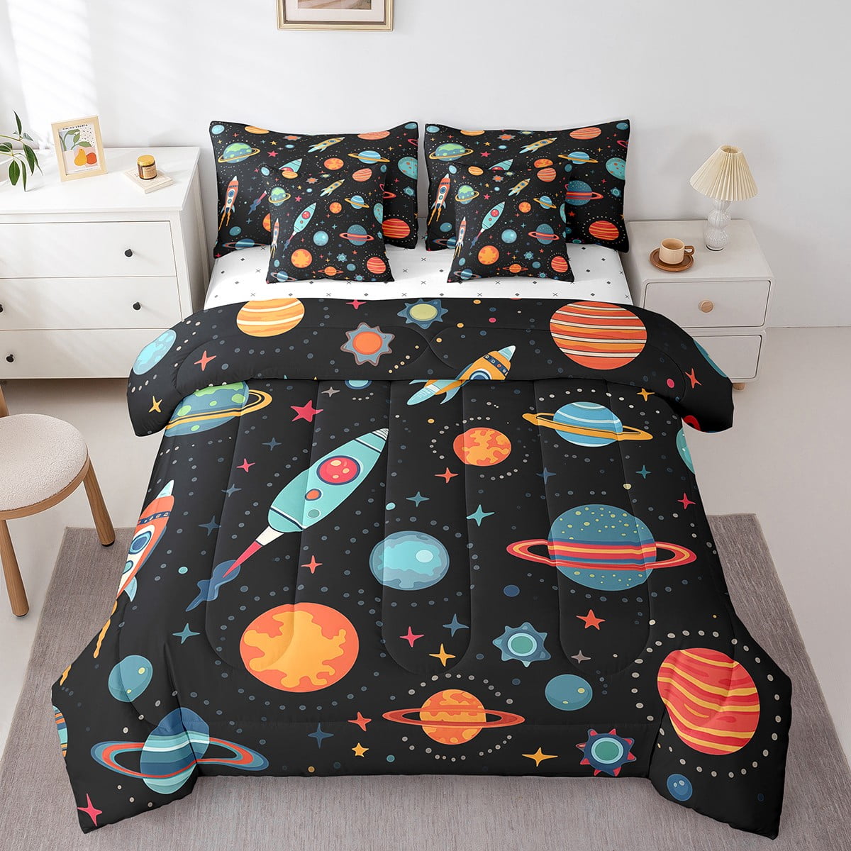 YST Rainbow Planet Bed In A Bag 7-Piece For Boys Psychedelic Galaxy ...