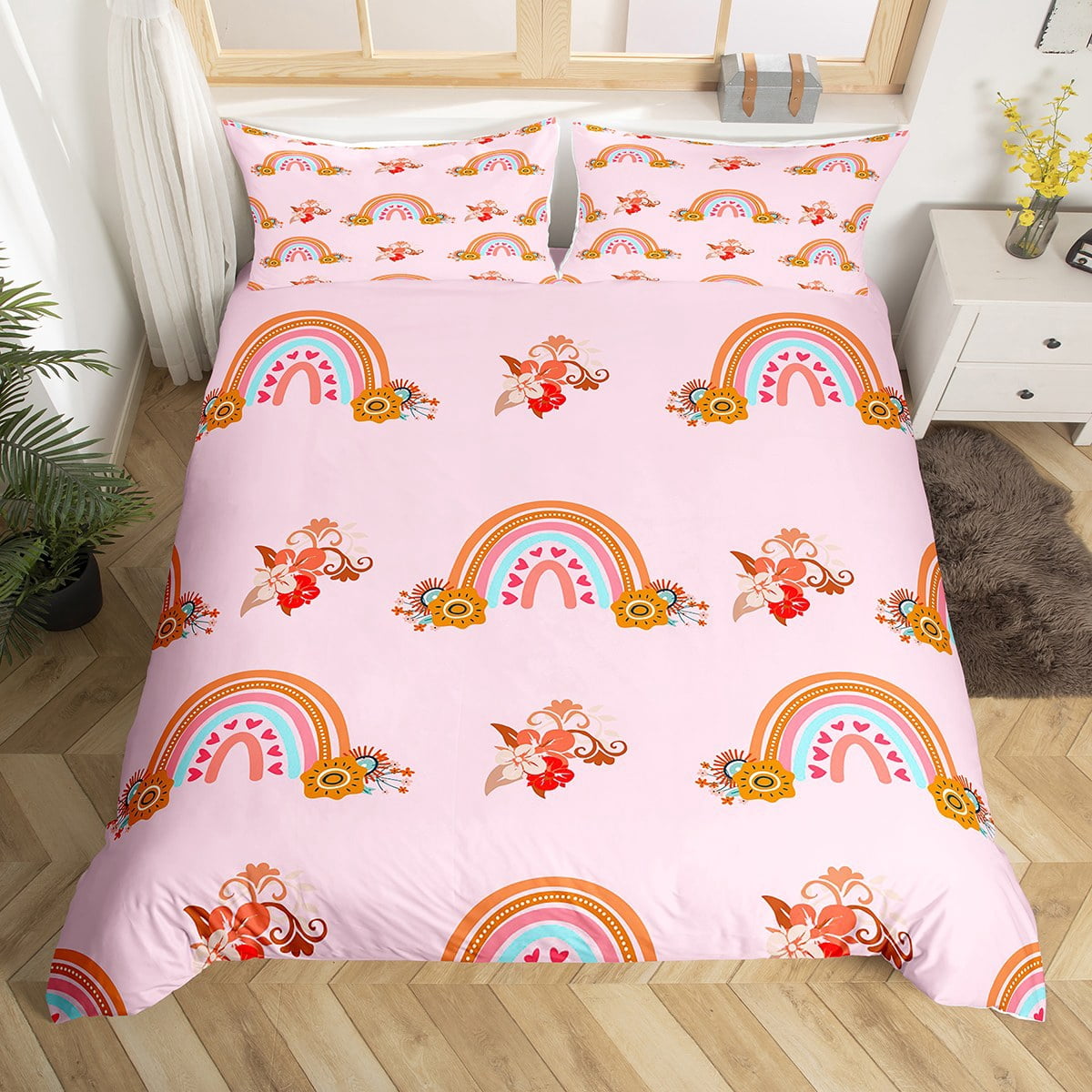 Erosebridal Rainbow Queen Duvet Cover, Iridescent Boho Flower Bedding ...