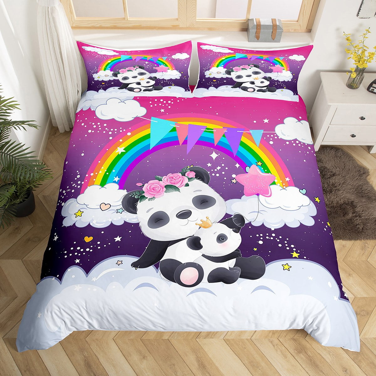 YST Rainbow Striped Duvet Cover for Kids Girls,Colorful Galaxy Bedding ...