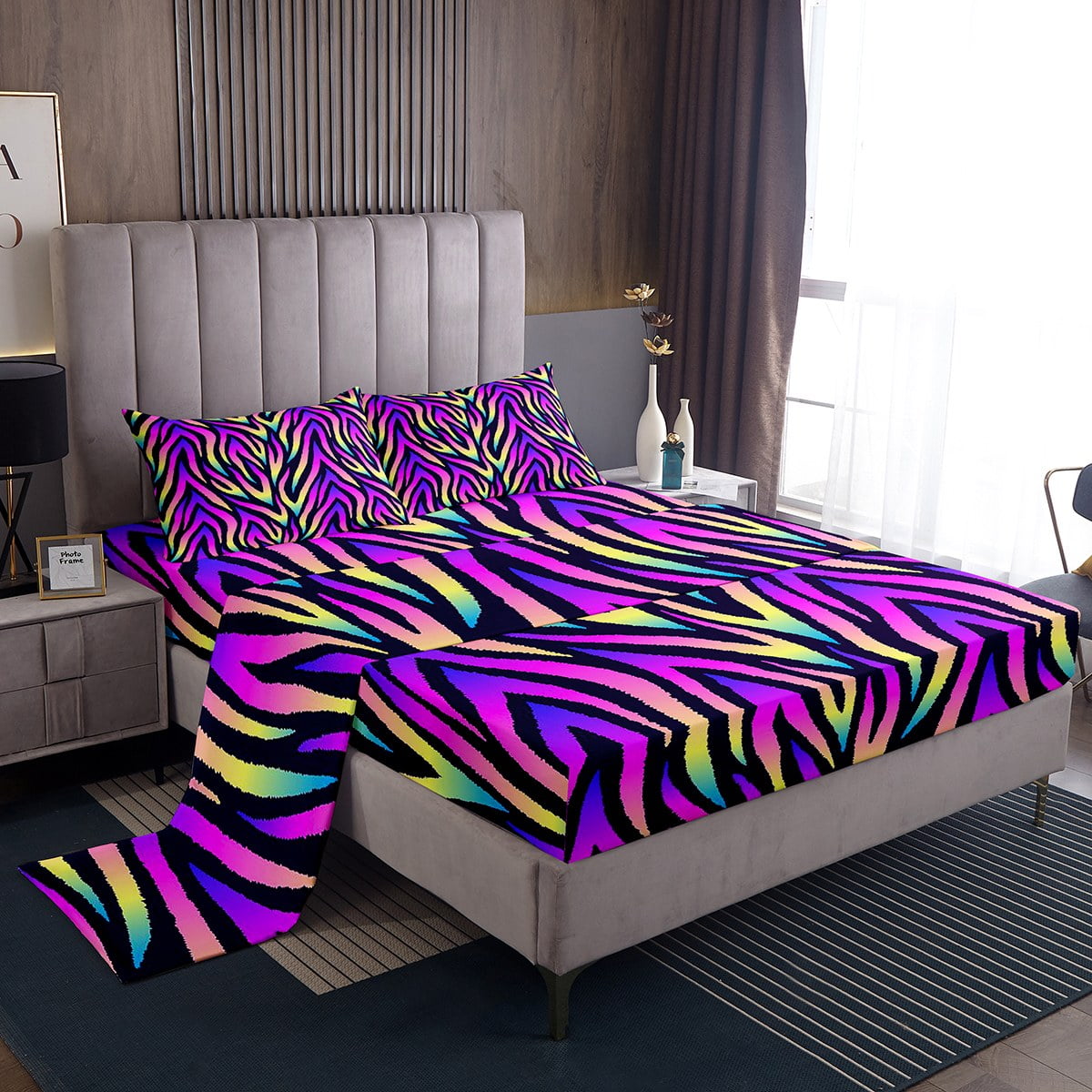 Erosebridal Rainbow Tie Dye Bed Set Women Zebra Print Bed Sheets Set ...