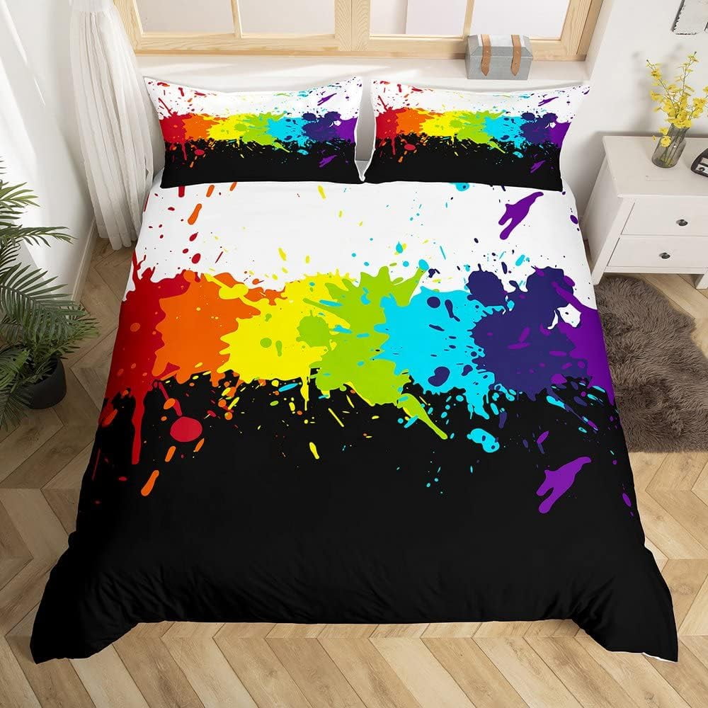 YST Rainbow Tie Dye Duvet Cover Queen Size,Colorful Splash Paint ...