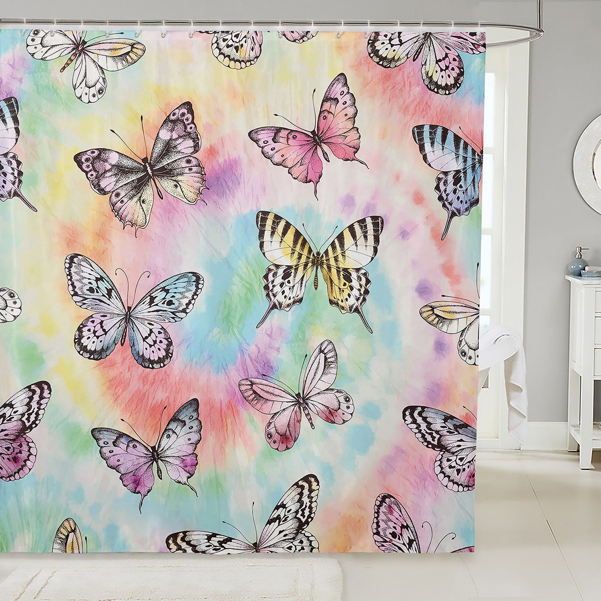 Rainbow Tie Dye Shower Curtain Chic Butterfly Waterproof Bathroom ...
