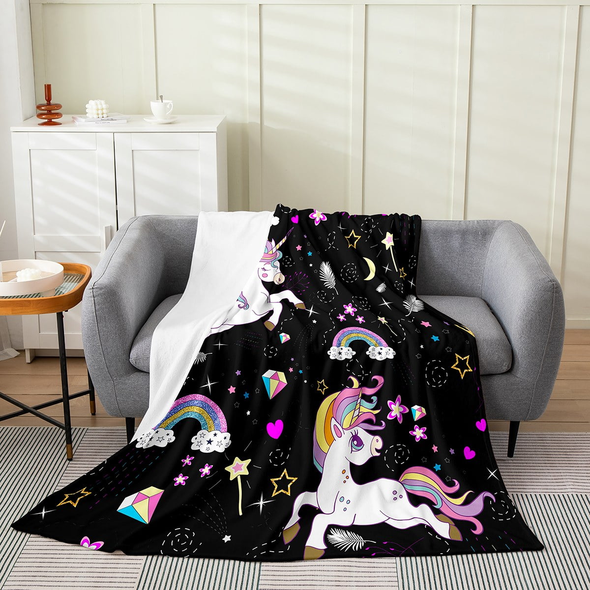 YST Rainbow Unicorn Throw Blanket for Girls Kids,Cute Cartoon Dream Horse Print Fleece Blanket ...