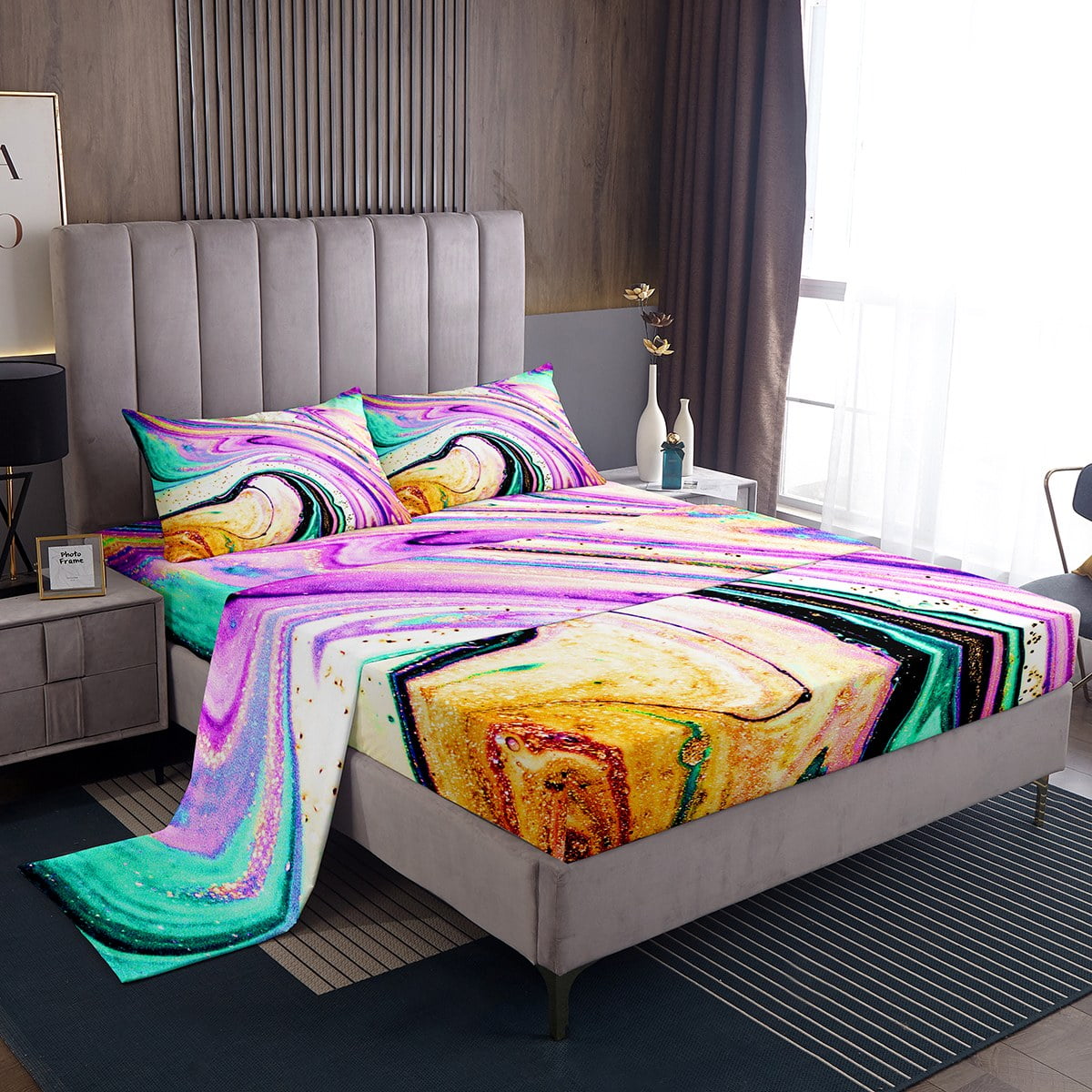 YST Rainbow Watercolor Full Sheet Set Colorful Tie Dye Sheets, Girly ...