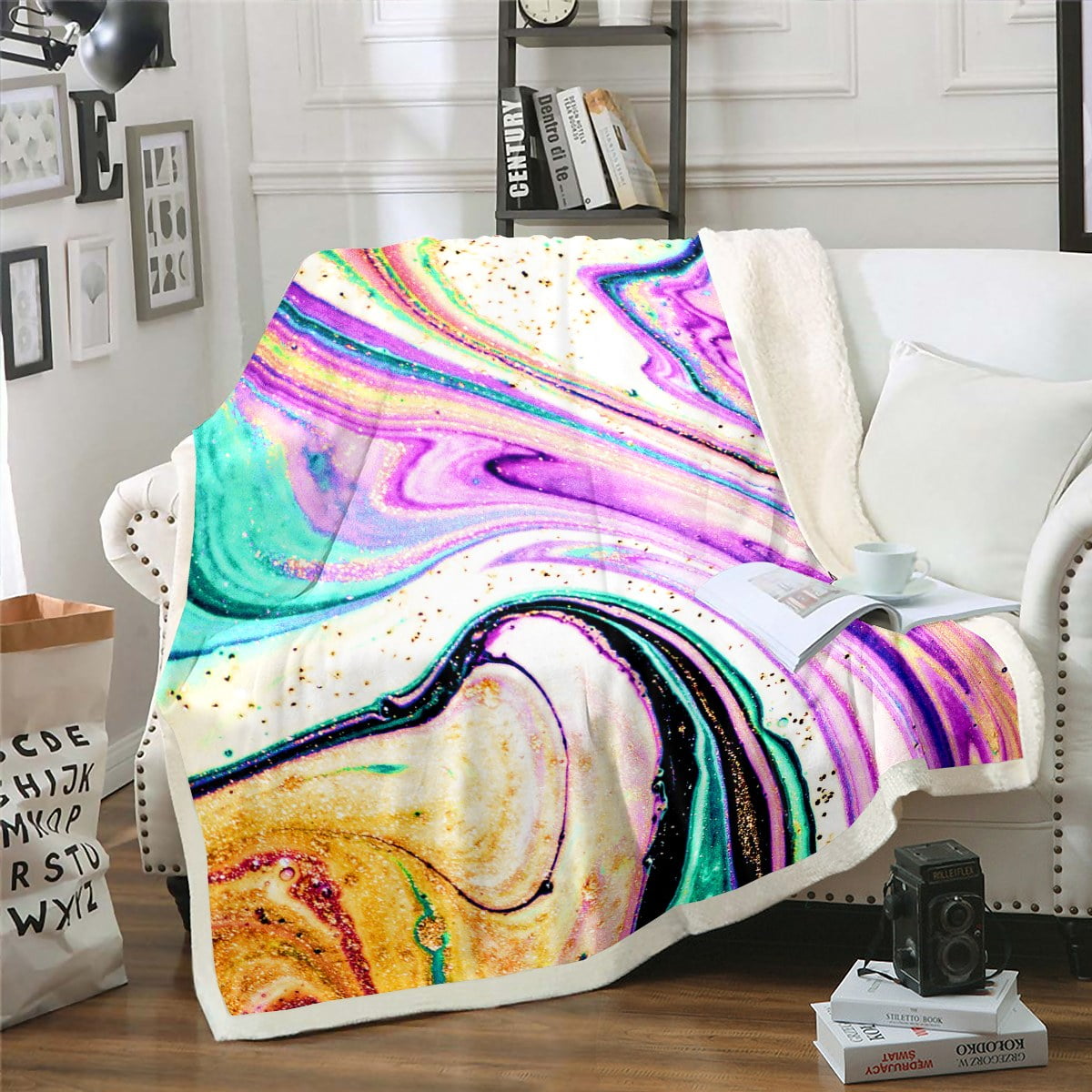 Rainbow Watercolor Sherpa Blanket Colorful Tie Dye Blanket, Girly Pink ...