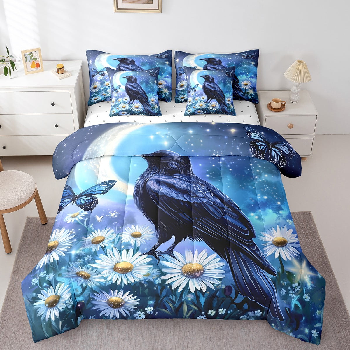 Raven 7 Piece Full Bed Set - Includes Crow Halloween Comforter & Sheet ...