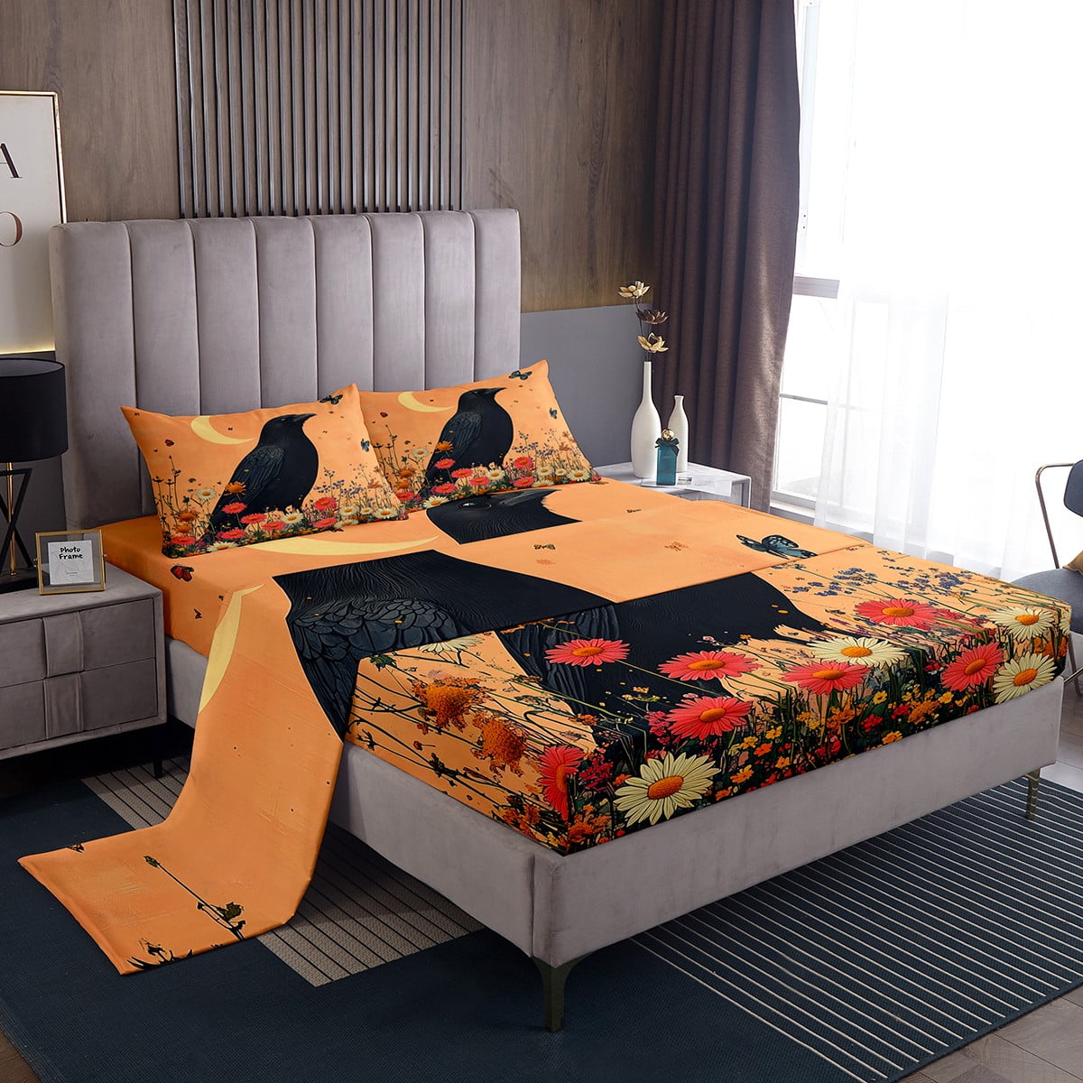 Erosebridal Raven Bed Sheets King Size, Black Crow Bird Sheets Teens ...