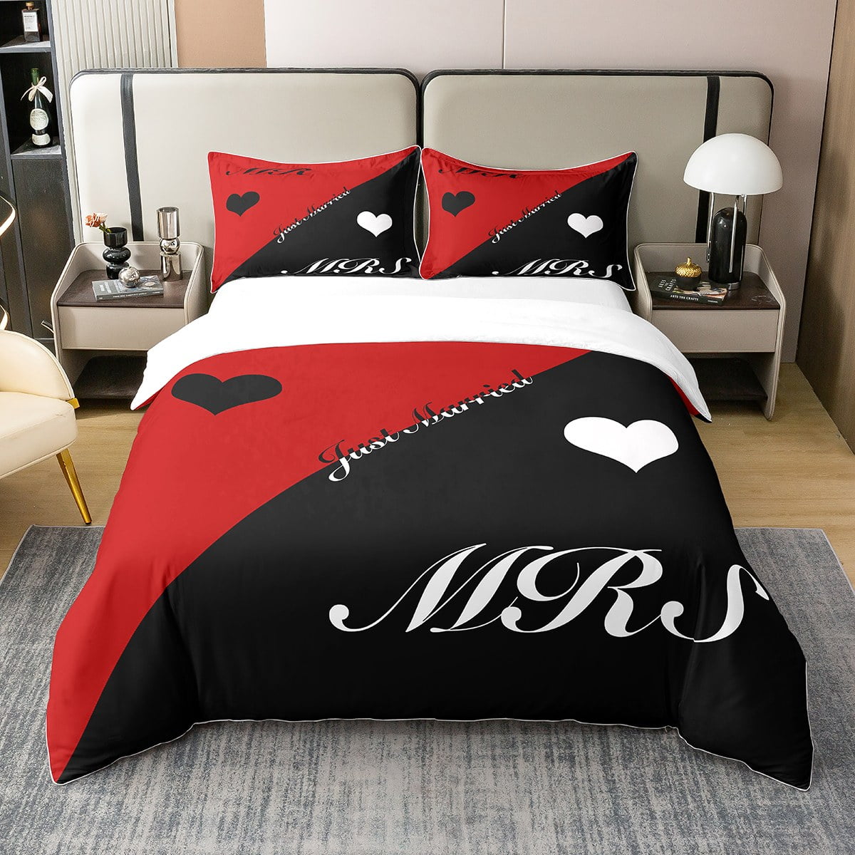 YST Red Black Couple 100% Cotton Duvet Cover Mr. and Mrs. Bedding Set ...