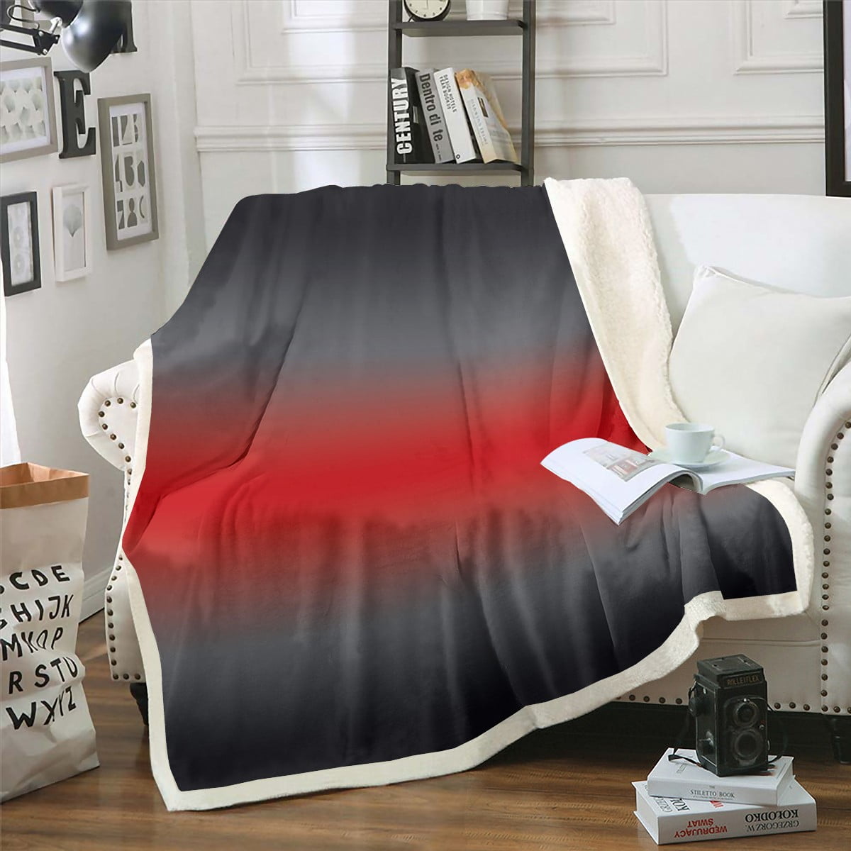 Red and Black Fuzzy Blanket Deep Red Ombre Gradient Throw Blanket ...