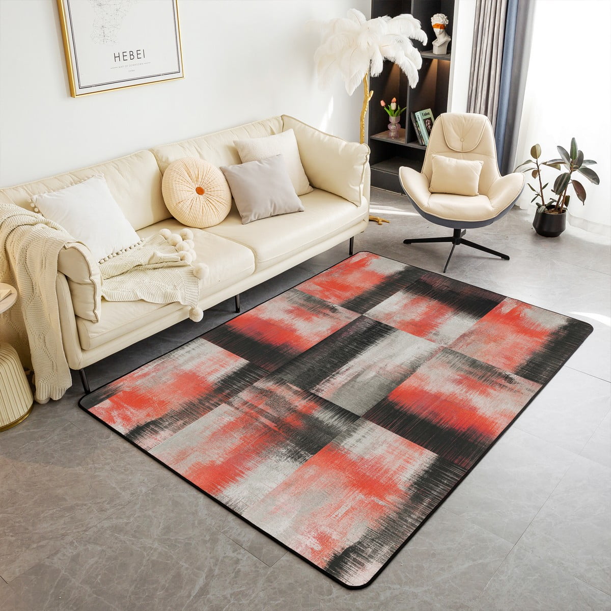 YST Red Black Grids Area Rug,Black Tie Dye Carpet for Kids Teens,Retro ...