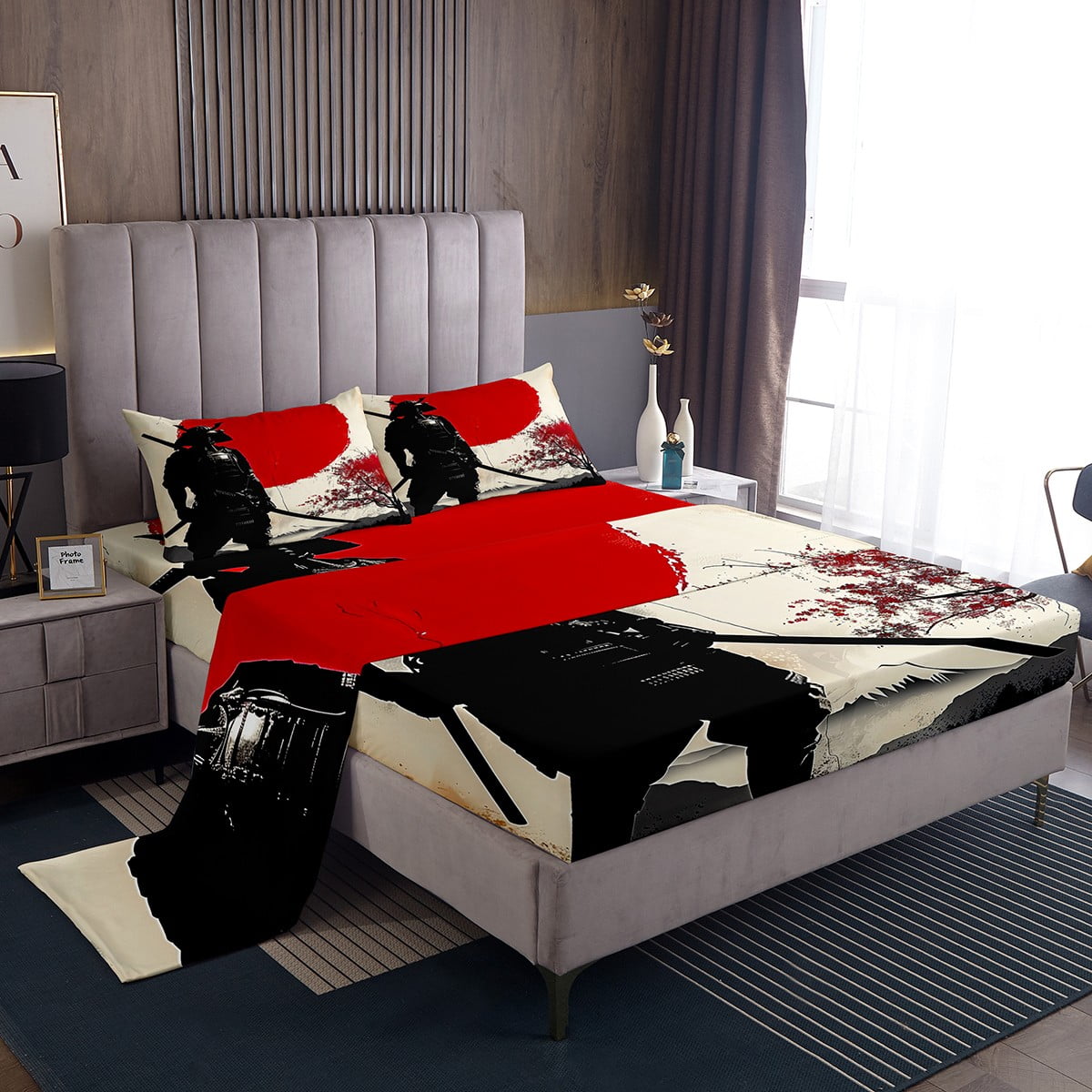 YST Red and Black Samurai King Bed Sheets Set,Japanese Style Bedding ...