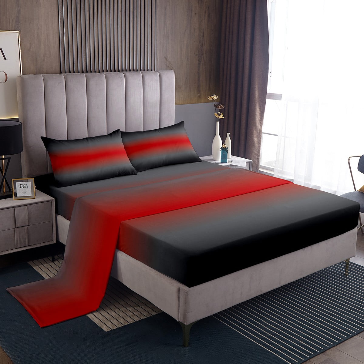 Erosebridal Red and Black Sheet Set Deep Red Ombre Gradient Sheets 3Pcs ...