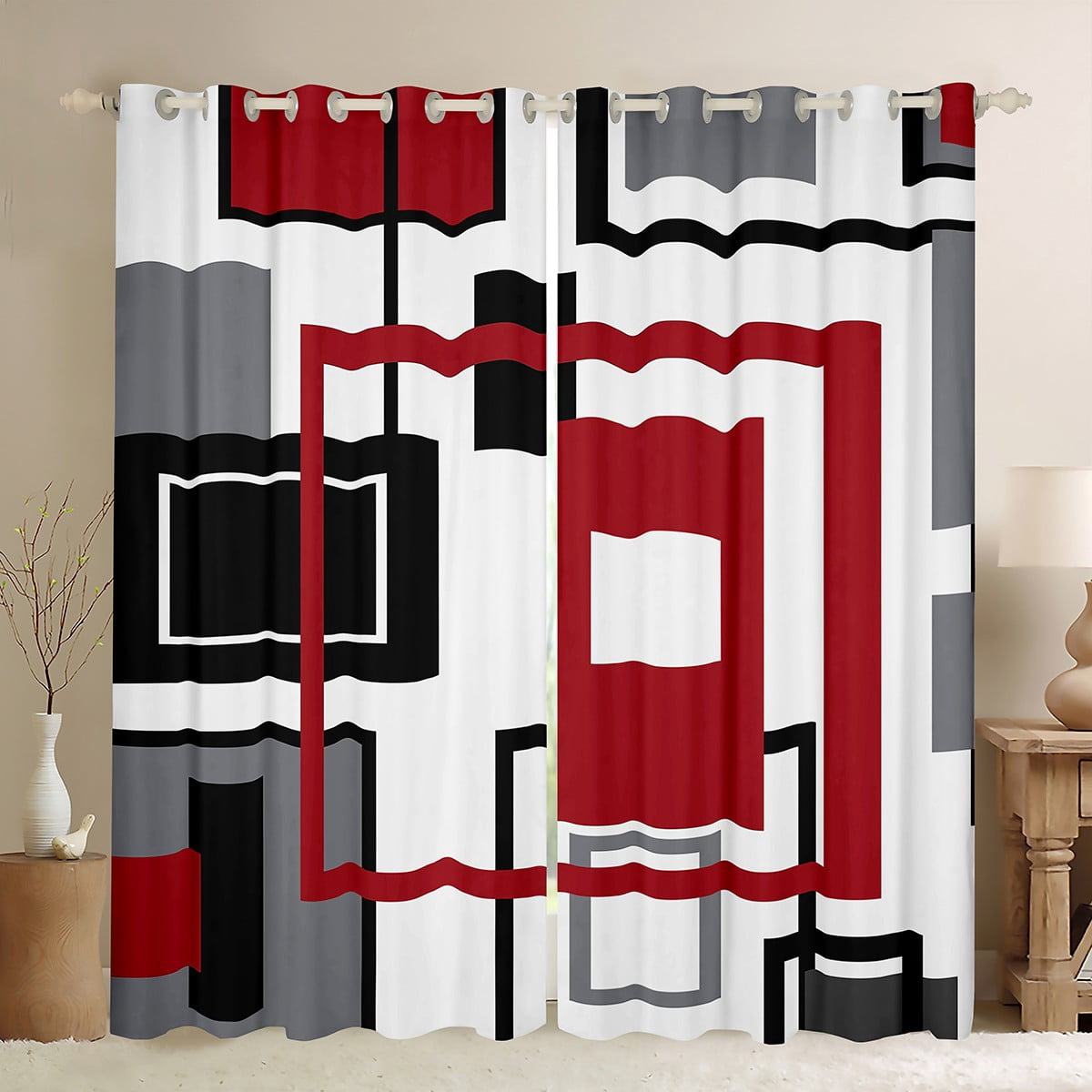 Red Black And White Curtains
