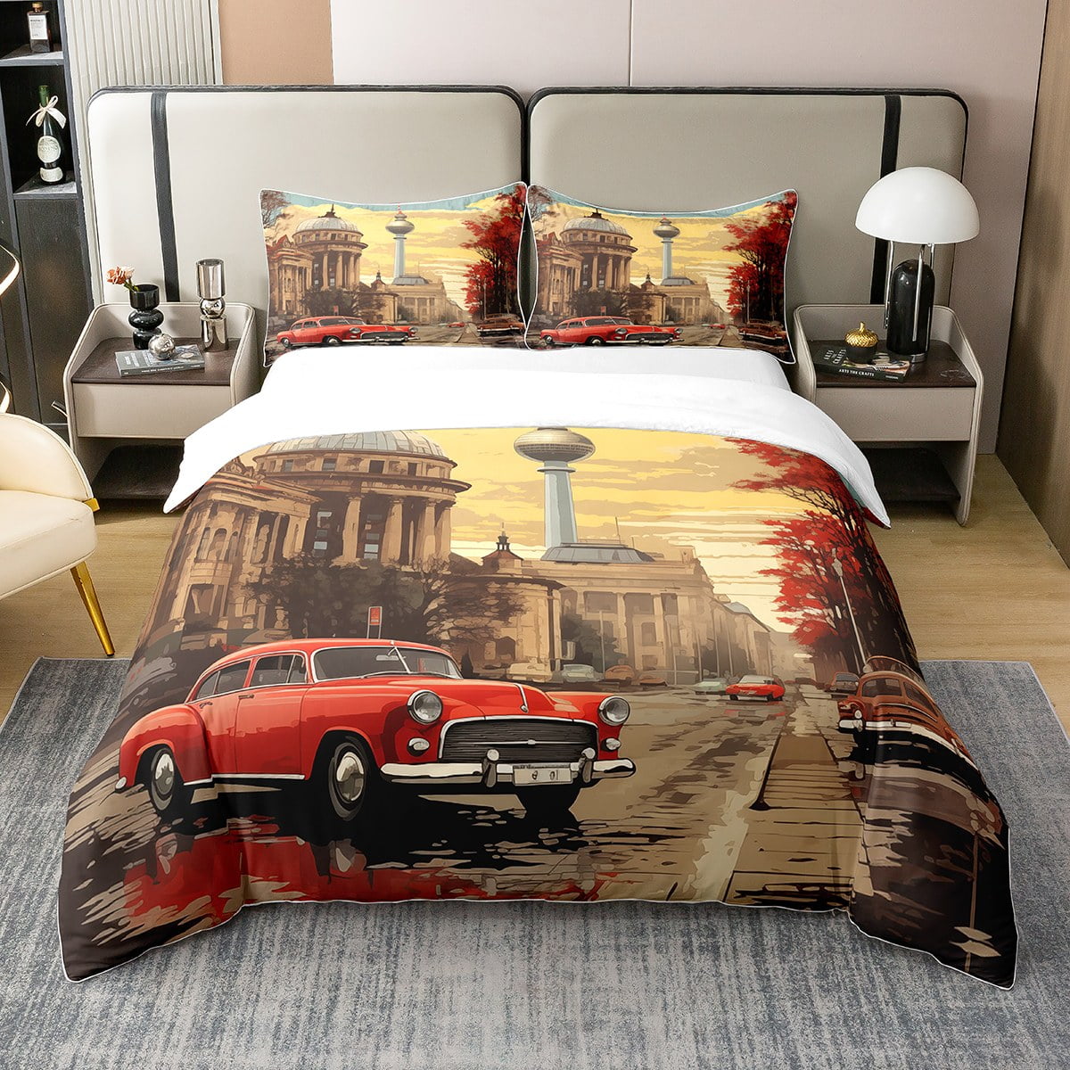 YST Red Car Bedding Set For Adult Teens European Architecture Duvet ...