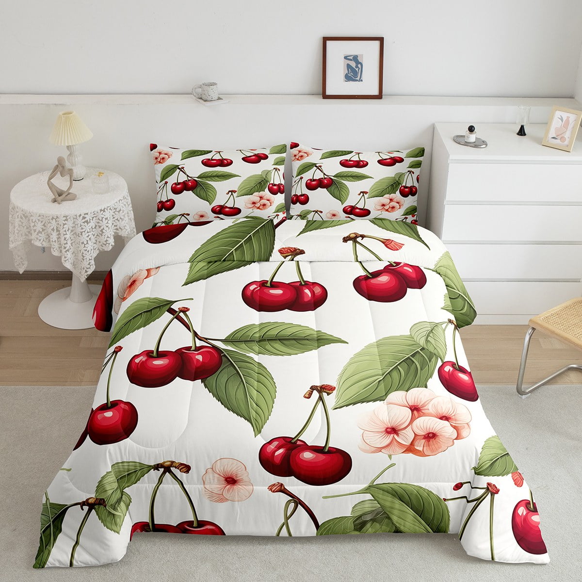 YST Red Cherry Bedding Set Queen Pink Cherry Blossoms Comforter Set ...