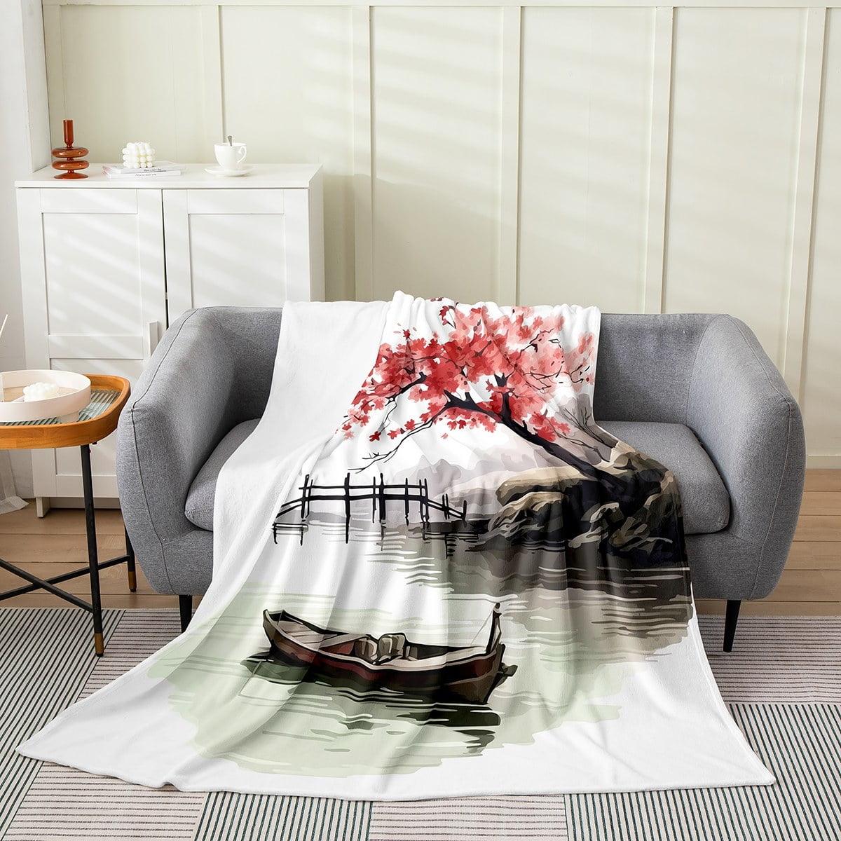 Red Cherry Blossoms Printed Blanket ,Japanese Style Throw Blanket 30x40 ...