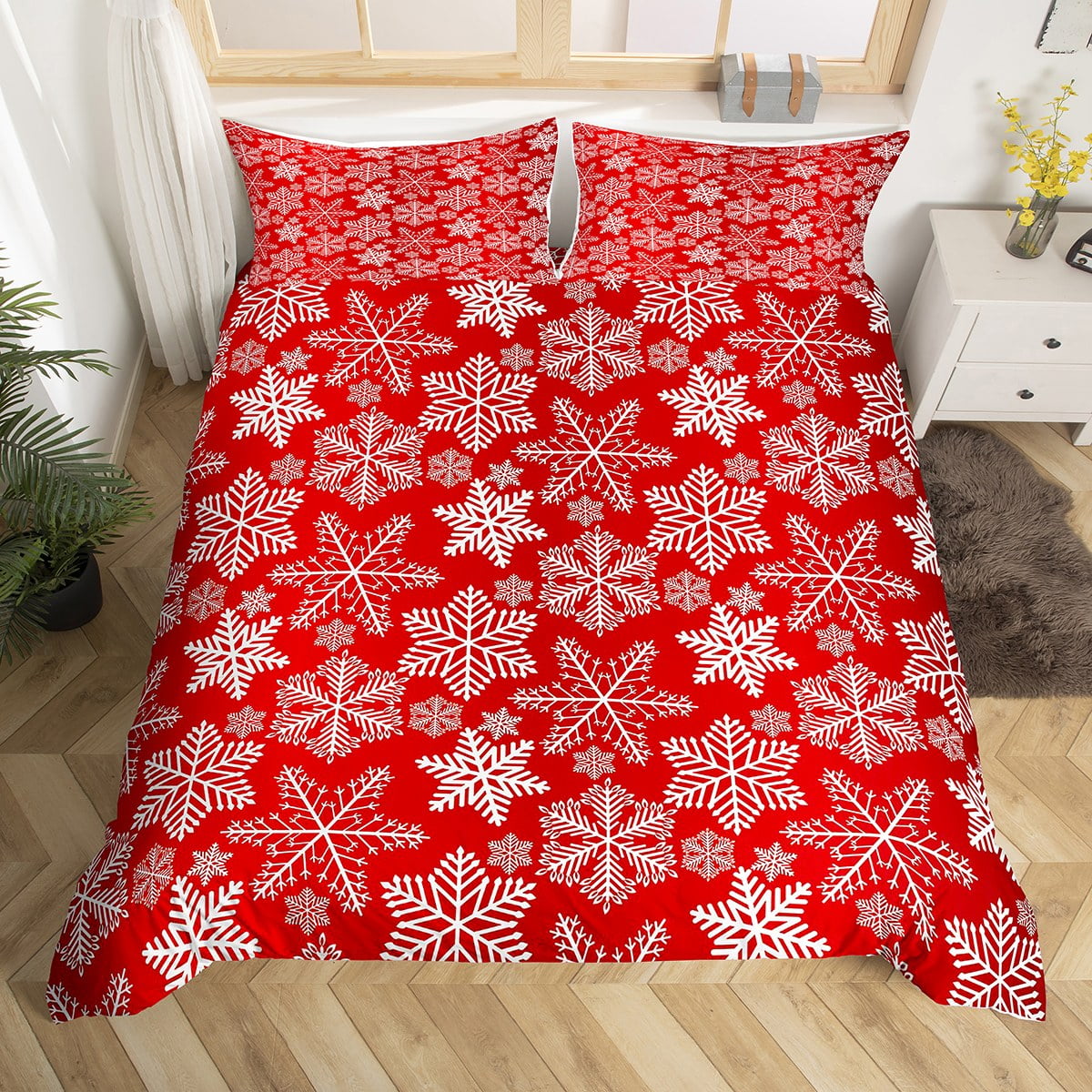 YST Red Christmas Comforter Cover Twin Size Festival Snowflake Bedding ...