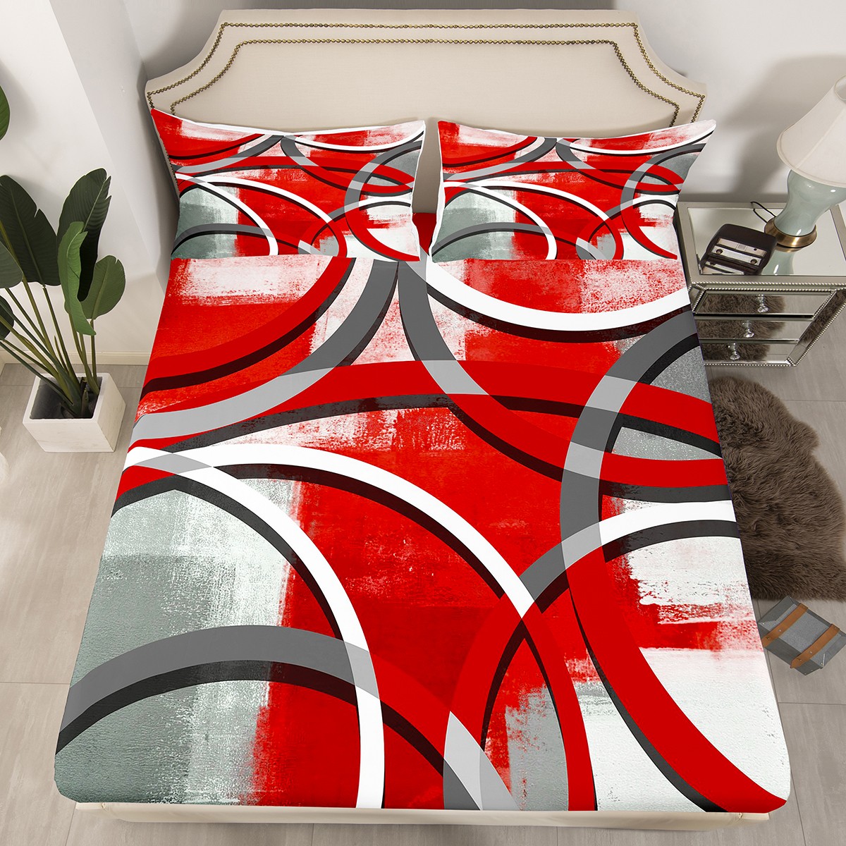 YST Red Gradient Full Sheets Abstract Spiral Bed Sheets, Gray White ...