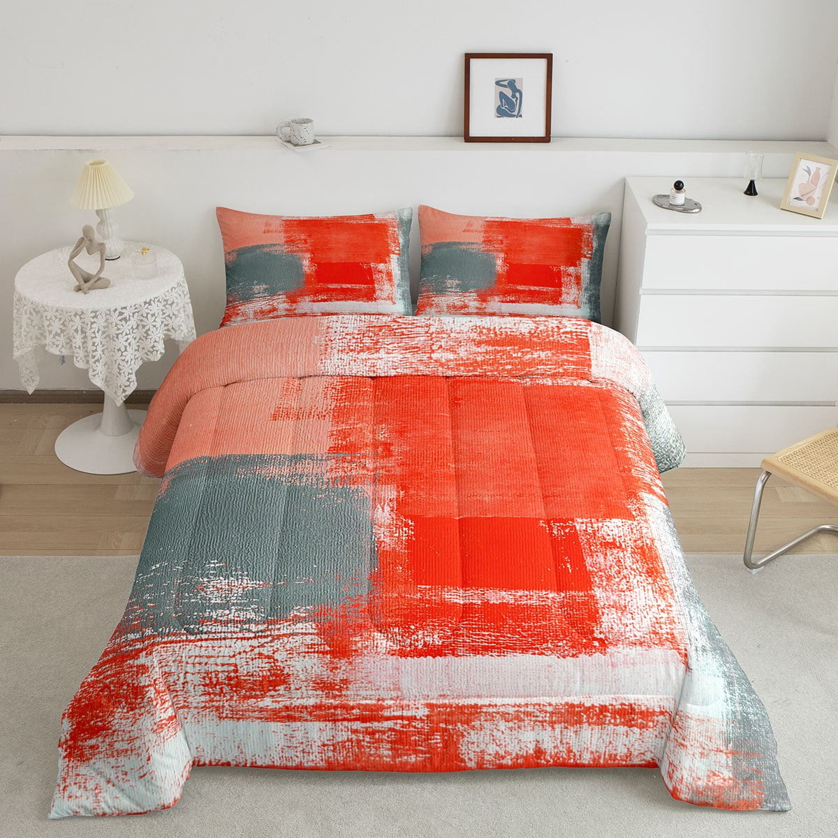 YST Red and Grey Comforter Set King,Contemporary Ombre Bedding for Boys ...