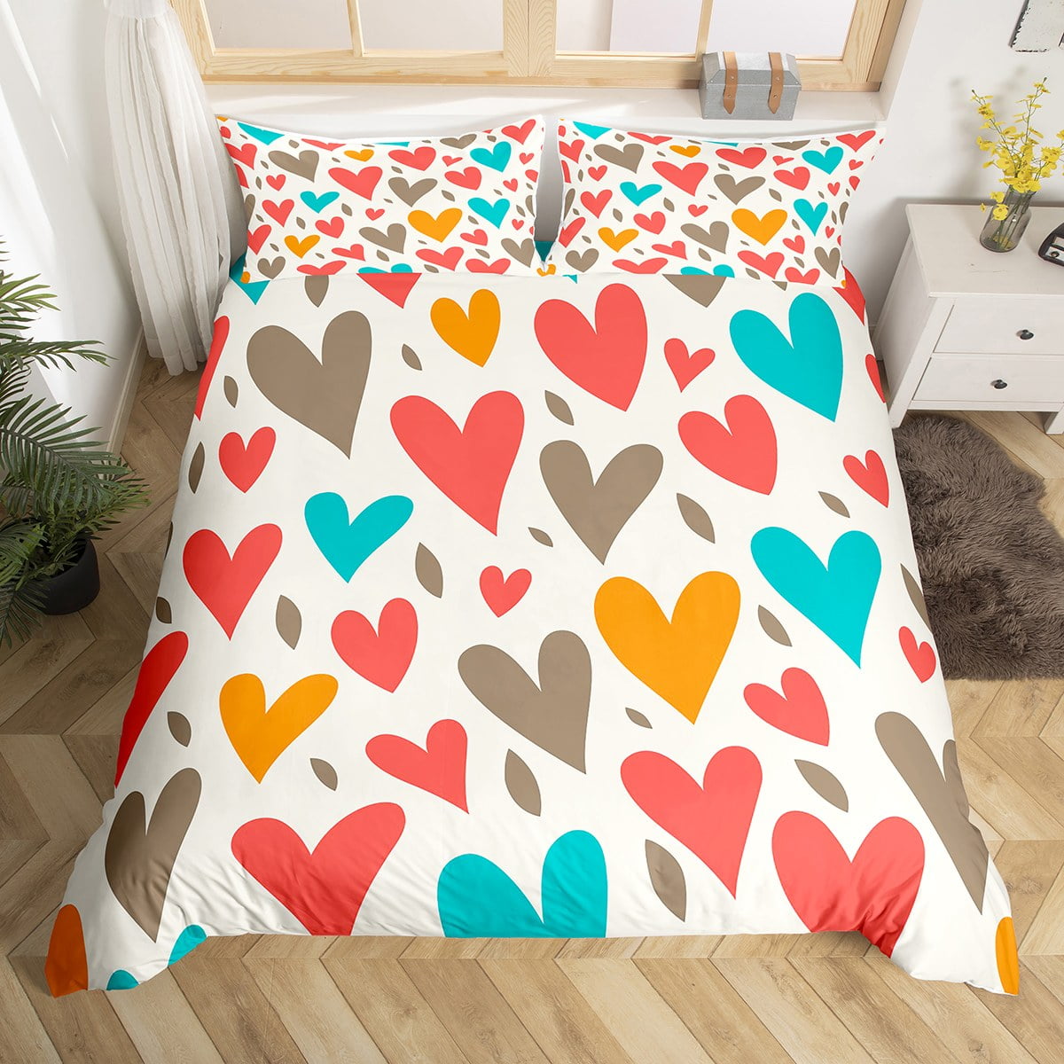 Erosebridal Red Hearts Print Bedding Sets Full Brown Blue Orange ...