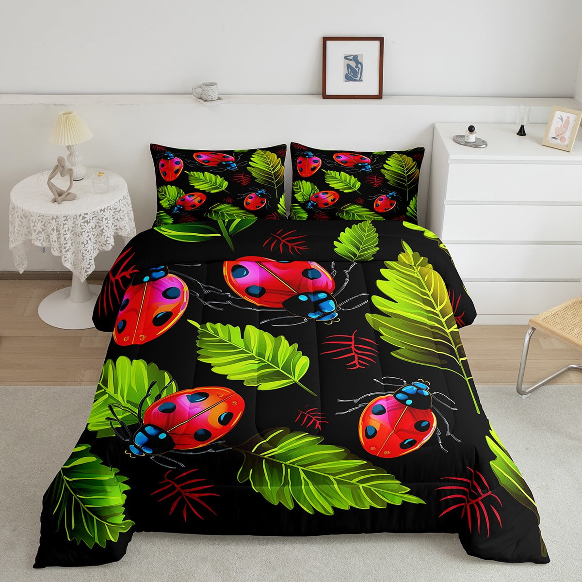 Erosebridal Red Ladybug Comforter Set King Size, Ladybird Reptile ...