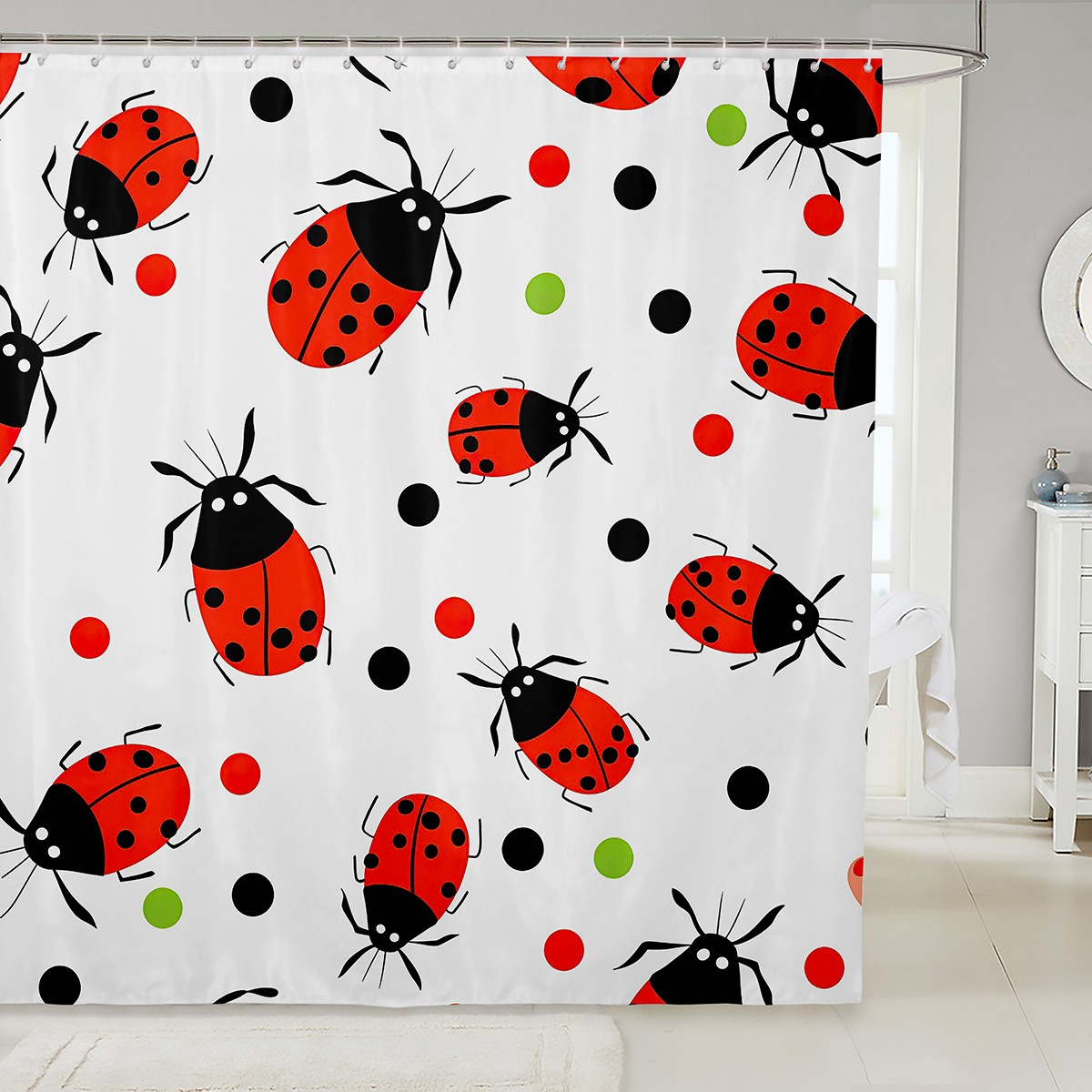 Red Ladybug Fabric Shower Curtain,Cartoon Ladybugs Bathroom Shower ...