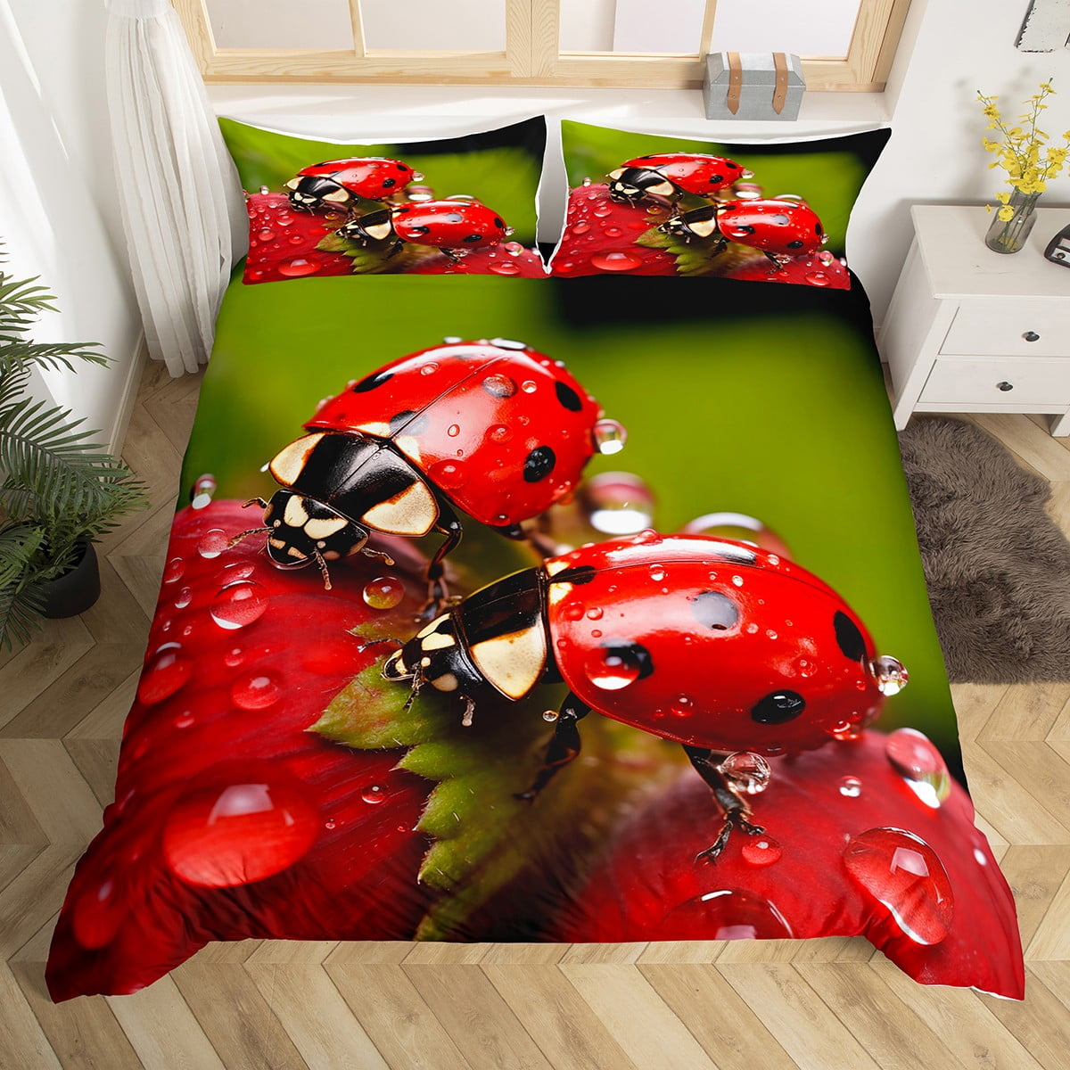 Red Ladybug Full Duvet Cover,3D Reptile Ladybug Bedding Set,Wildlife ...