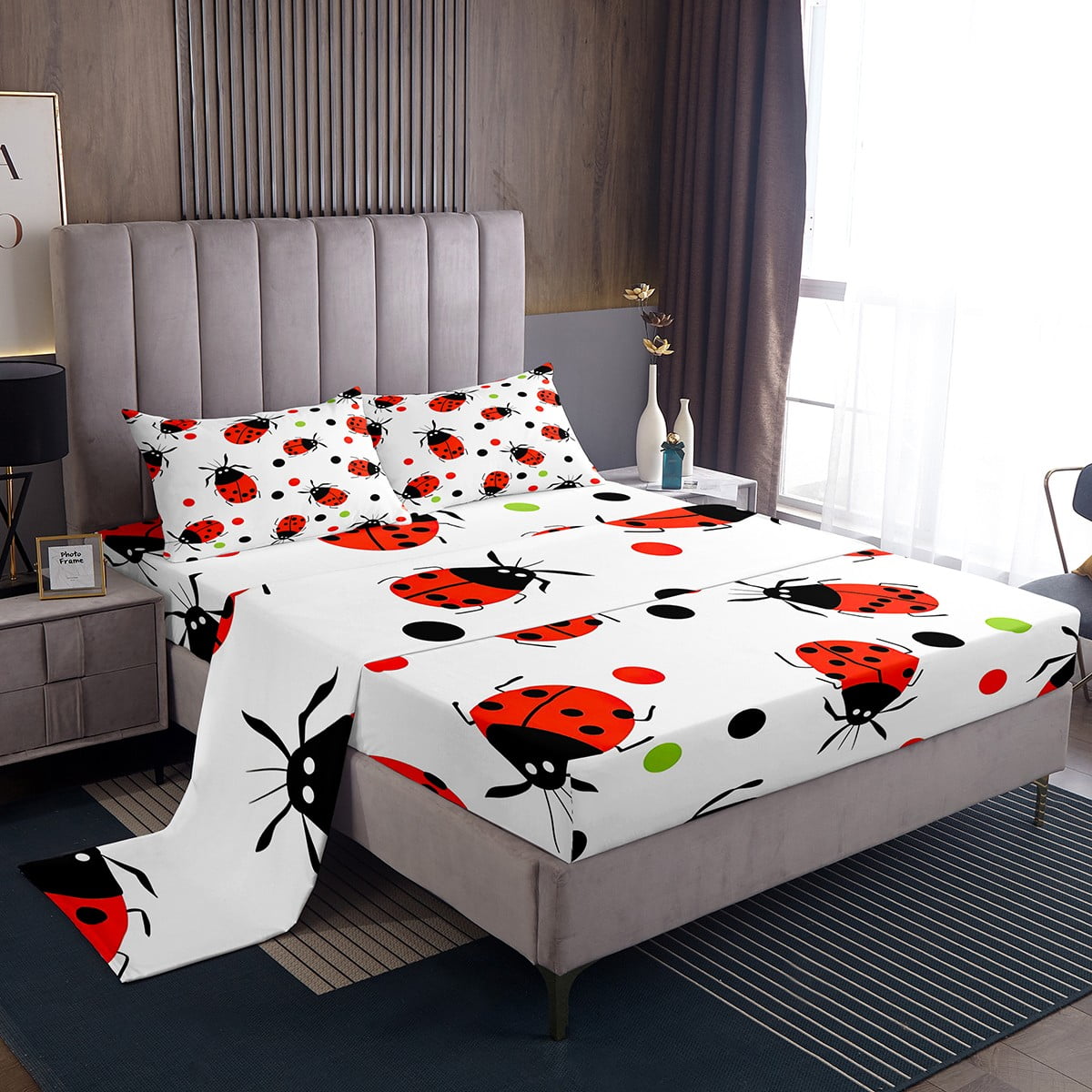 YST Red Ladybug King Bed Sheets Set for Kids Boys Girls,Cartoon ...