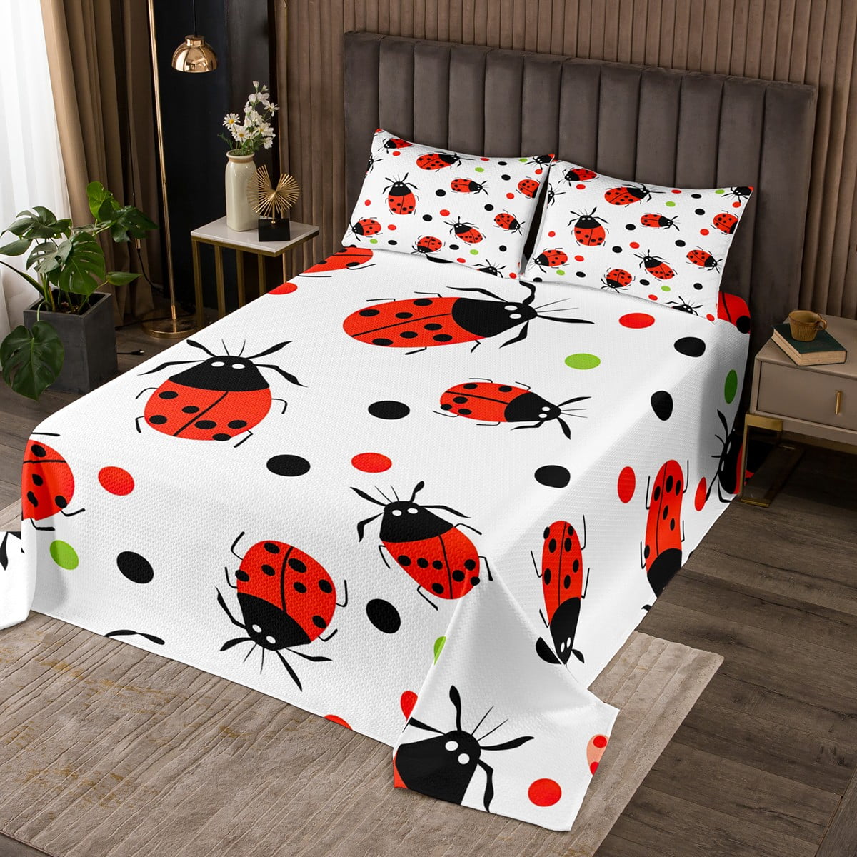 Erosebridal Red Ladybug King Bedspread Set,Cartoon Ladybugs Bedding Set ...