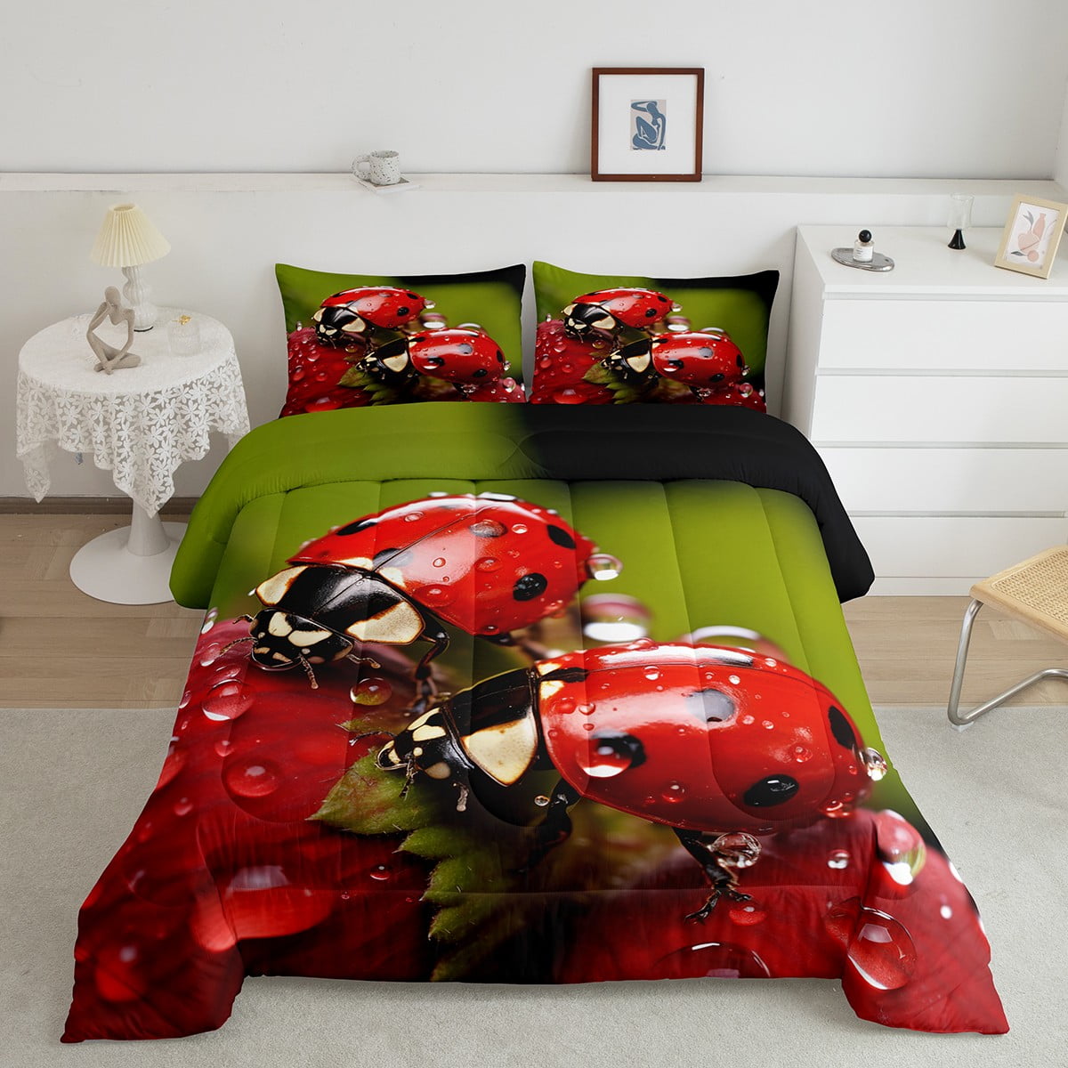 YST Red Ladybug King Comforter Set,3D Reptile Ladybug Bedding Set for Kids Girls Boys,Wildlife ...