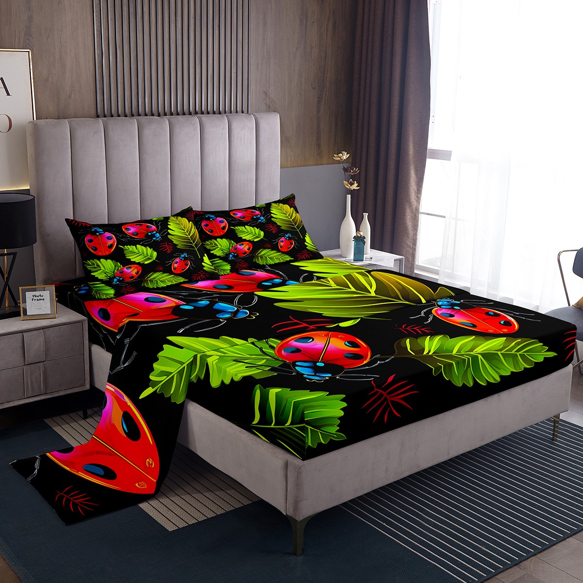 YST Red Ladybug Sheets King Size, Ladybird Reptile Bed Sheets For Kids ...